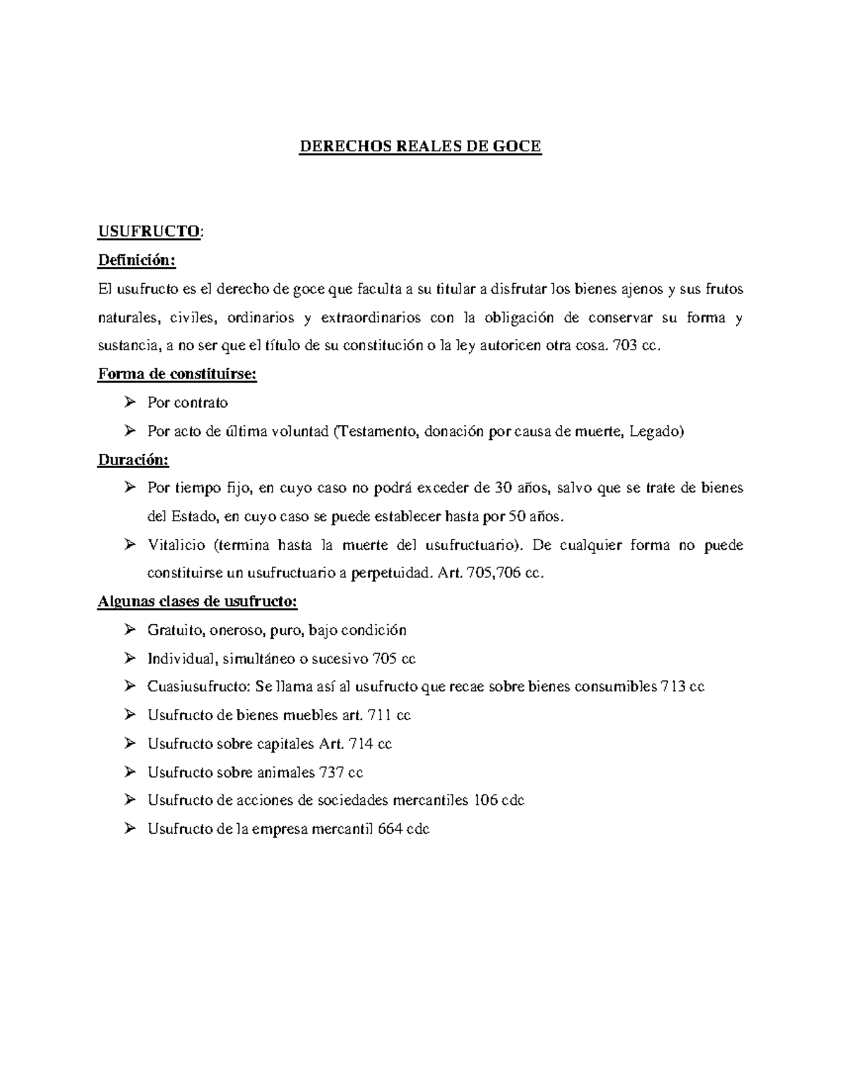 Clase 4 - Derechos Reales de Goce - DERECHOS REALES DE GOCE USUFRUCTO ...