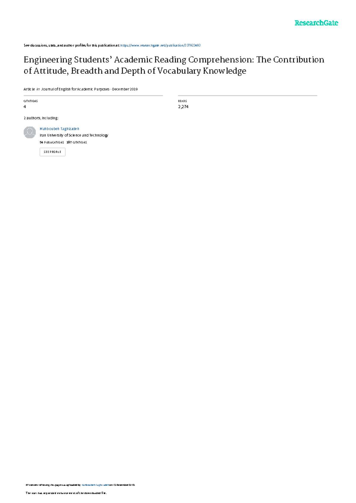 Engineering Students Academic Reading Comprehension The - See ...