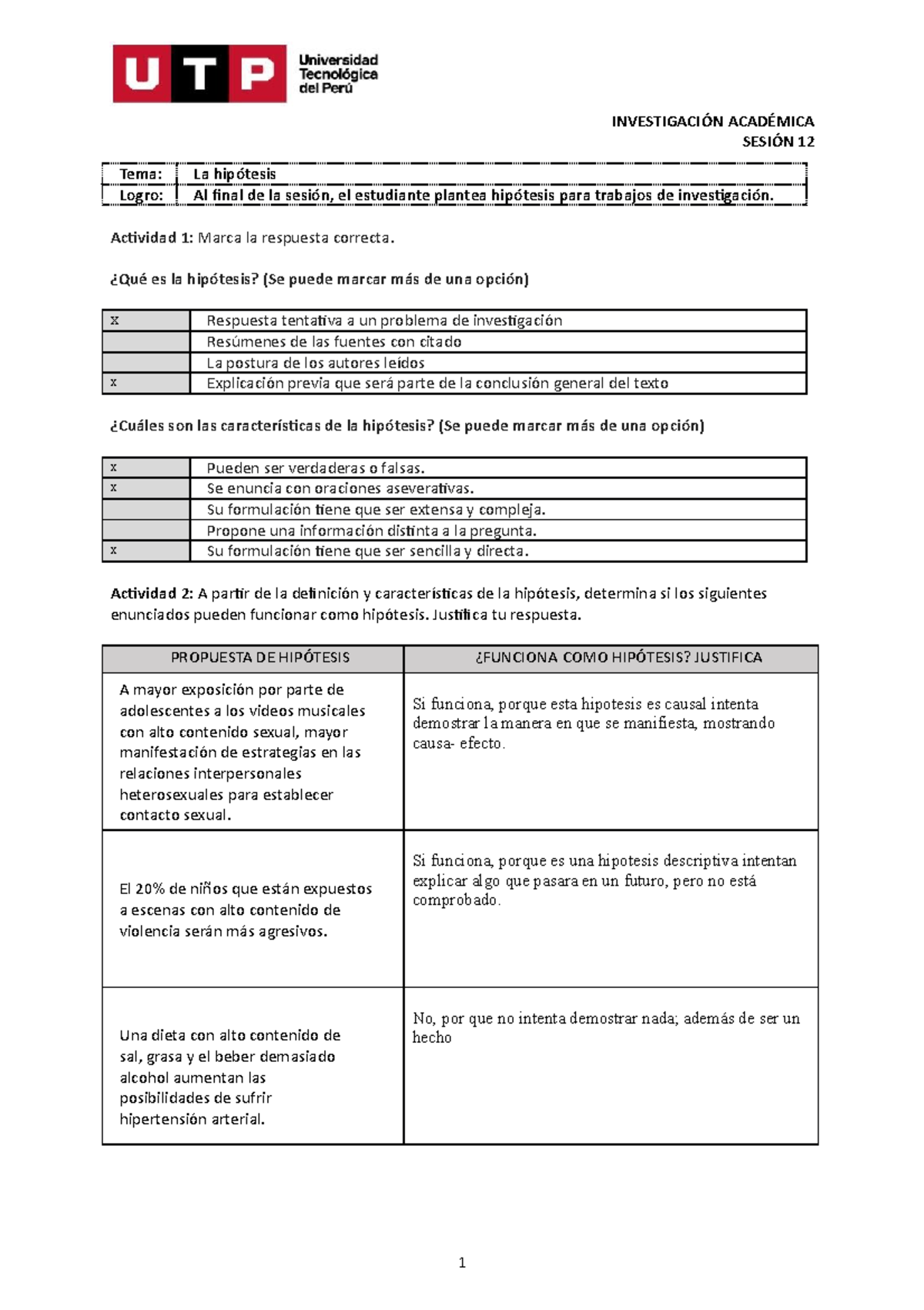 S06.s2 - Hipotesis - 1 INVESTIGACIÓN ACADÉMICA SESIÓN 12 Tema: La ...