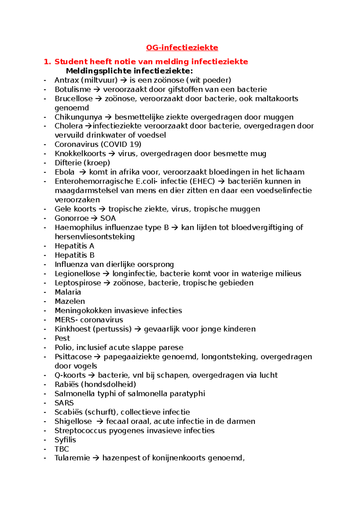 OG infectiezeikte - OG infectieziekte - OG-infectieziekte Student heeft ...