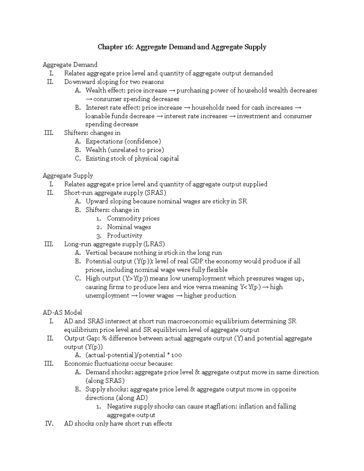 ECON 224 - Chapter 16 (Aggregate Demand and Aggregate Supply) - Chapter ...