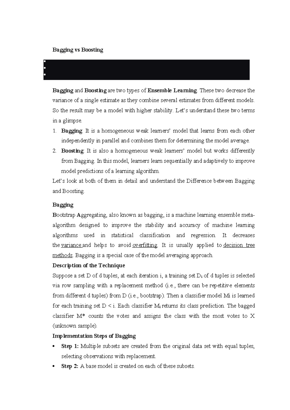 Bagging vs Boosting - Bagging vs Boosting Bagging and Boosting are two ...