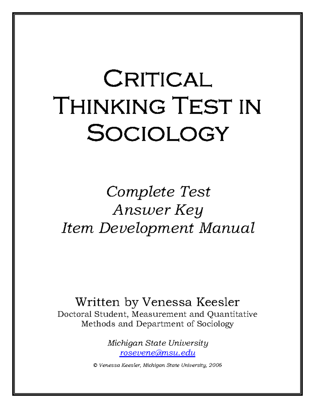 Keesler Critical Thinking Test 072008 - Critical Thinking Test in ...
