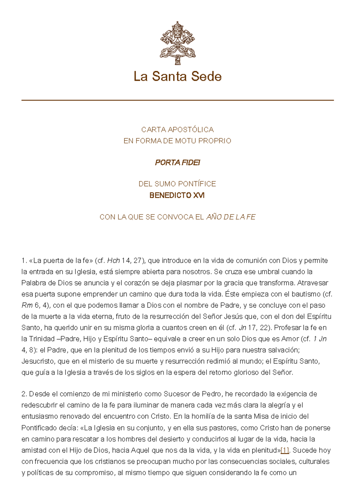 Porta-fidei - Carta Apostólica Porta Fidei - La Santa Sede CARTA ...