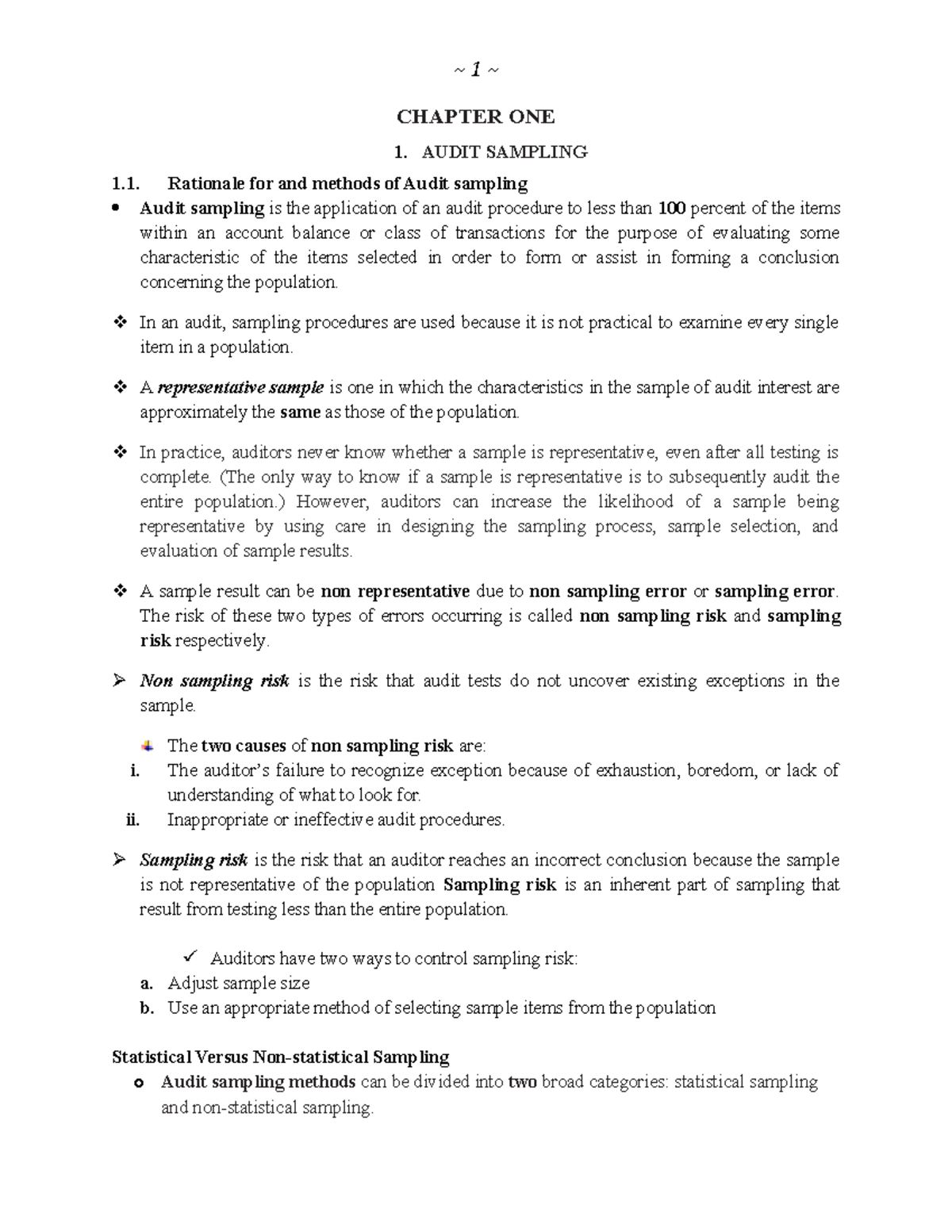 Audit Sampling - Docs - ~ 1 ~ CHAPTER ONE 1. AUDIT SAMPLING Rationale ...