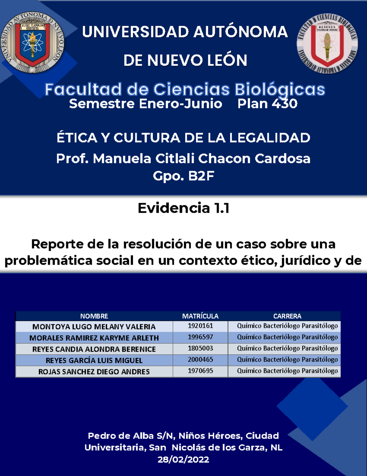 1.1 Ética - REPASO - UNIVERSIDAD AUT”NOMA DE NUEVO LE”N Semestre Enero-Junio Plan 430 .. Y ...