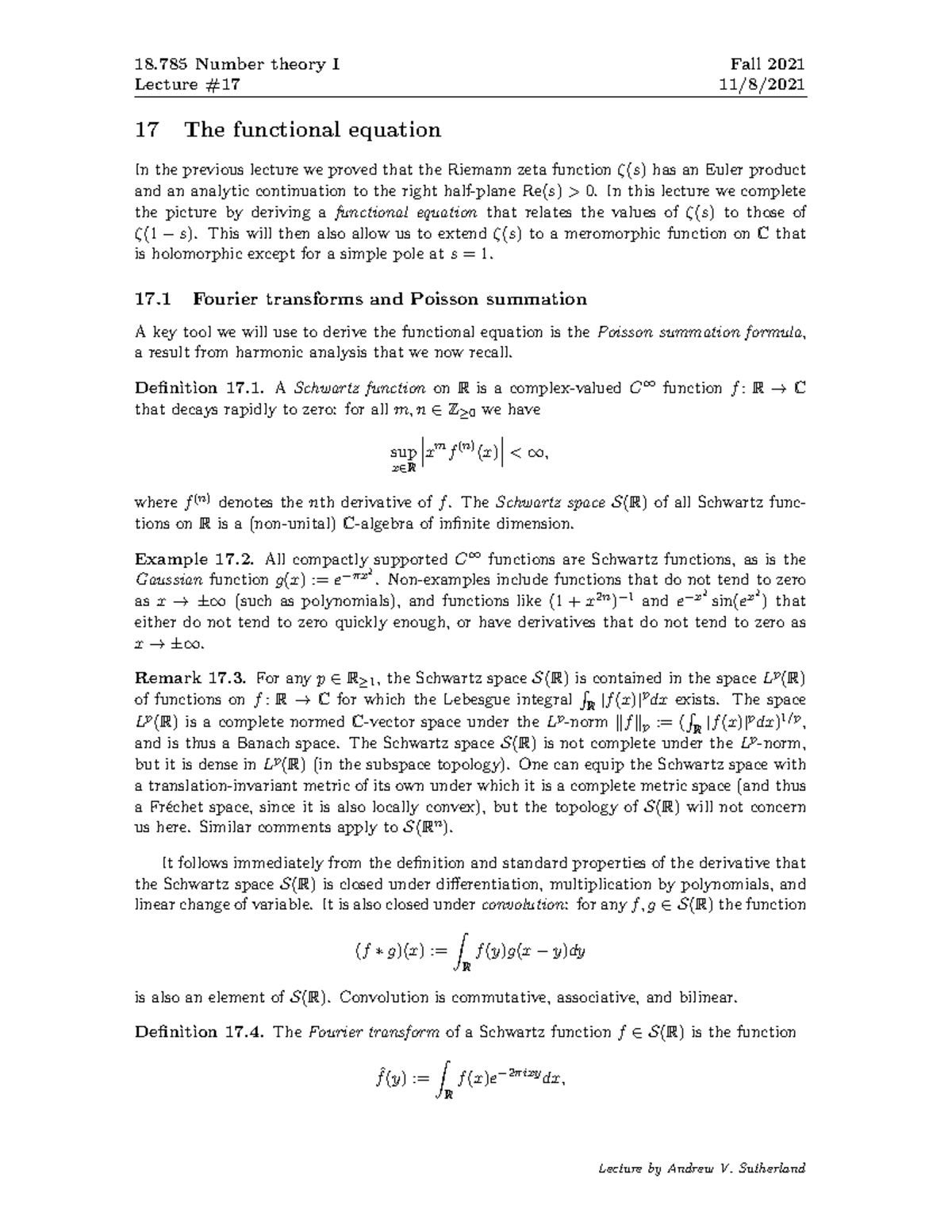 Number Theory I Lecture 17 - 18 Number theory I Lecture # Fall 2021 11 ...