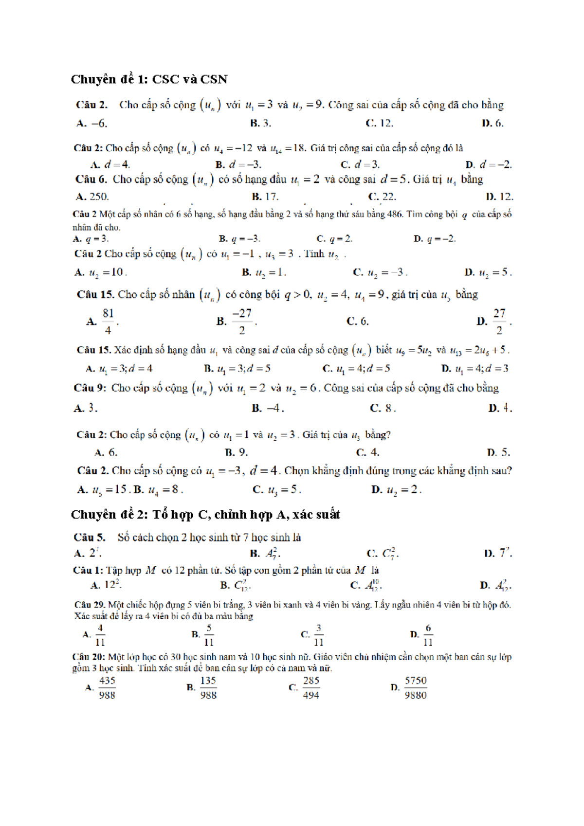 Chuyen de toan 12 - i love du - Chuyên đề 1: CSC và CSN Chuyên đề 2: Tổ ...