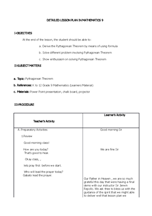 Grade-7 - lesson plan - Detailed Lesson Plan in Math (Grade 7) I. OBJECTIVES Learning ...