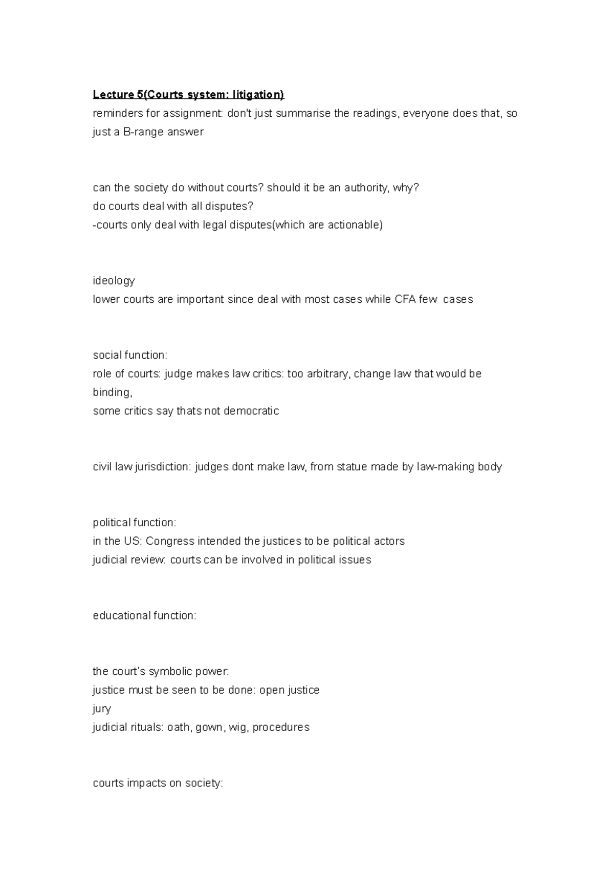 Lecture 5 lecture notes(court system) - Lecture 5(Courts system ...