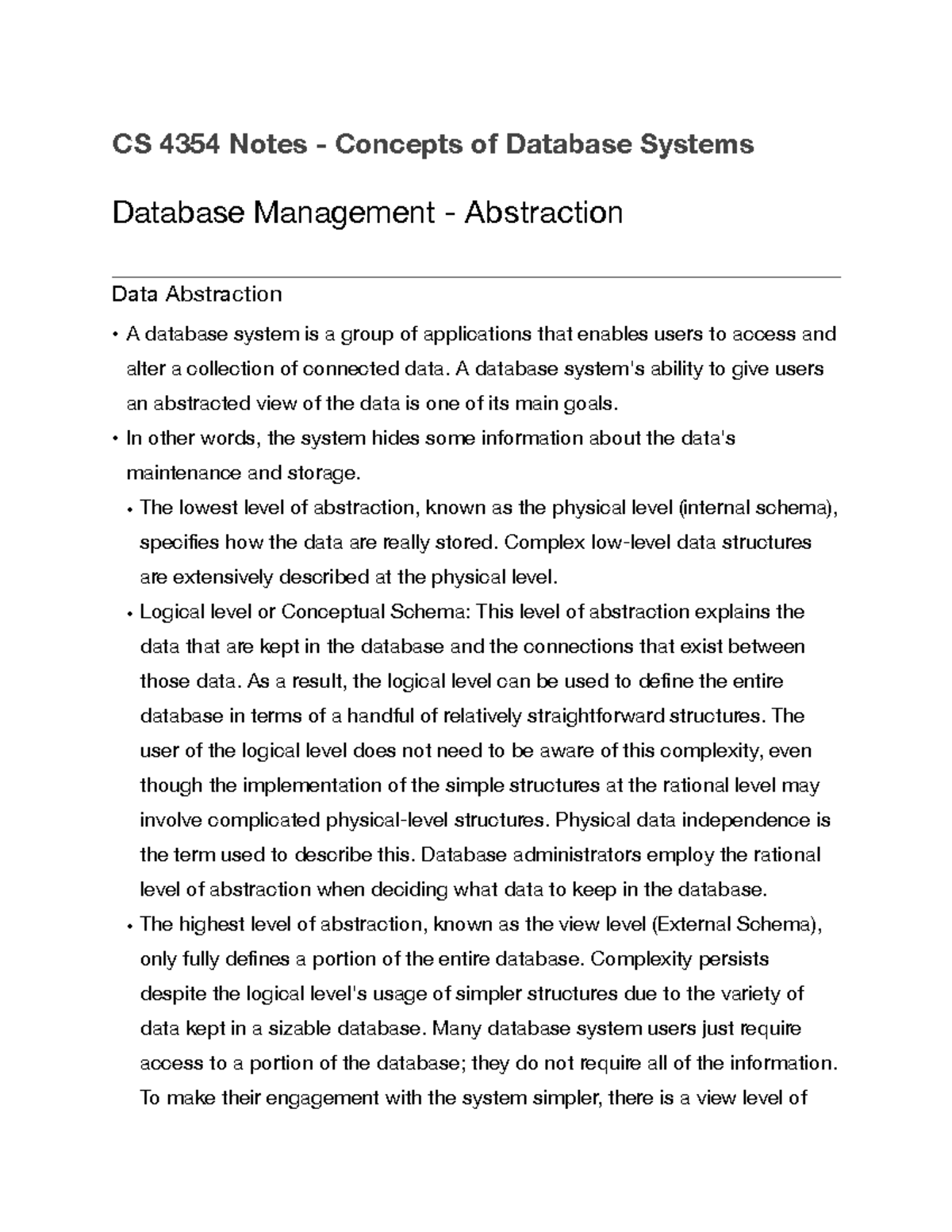 CS 4354 Lecture Notes - L2 - CS 4354 Notes - Concepts of Database ...