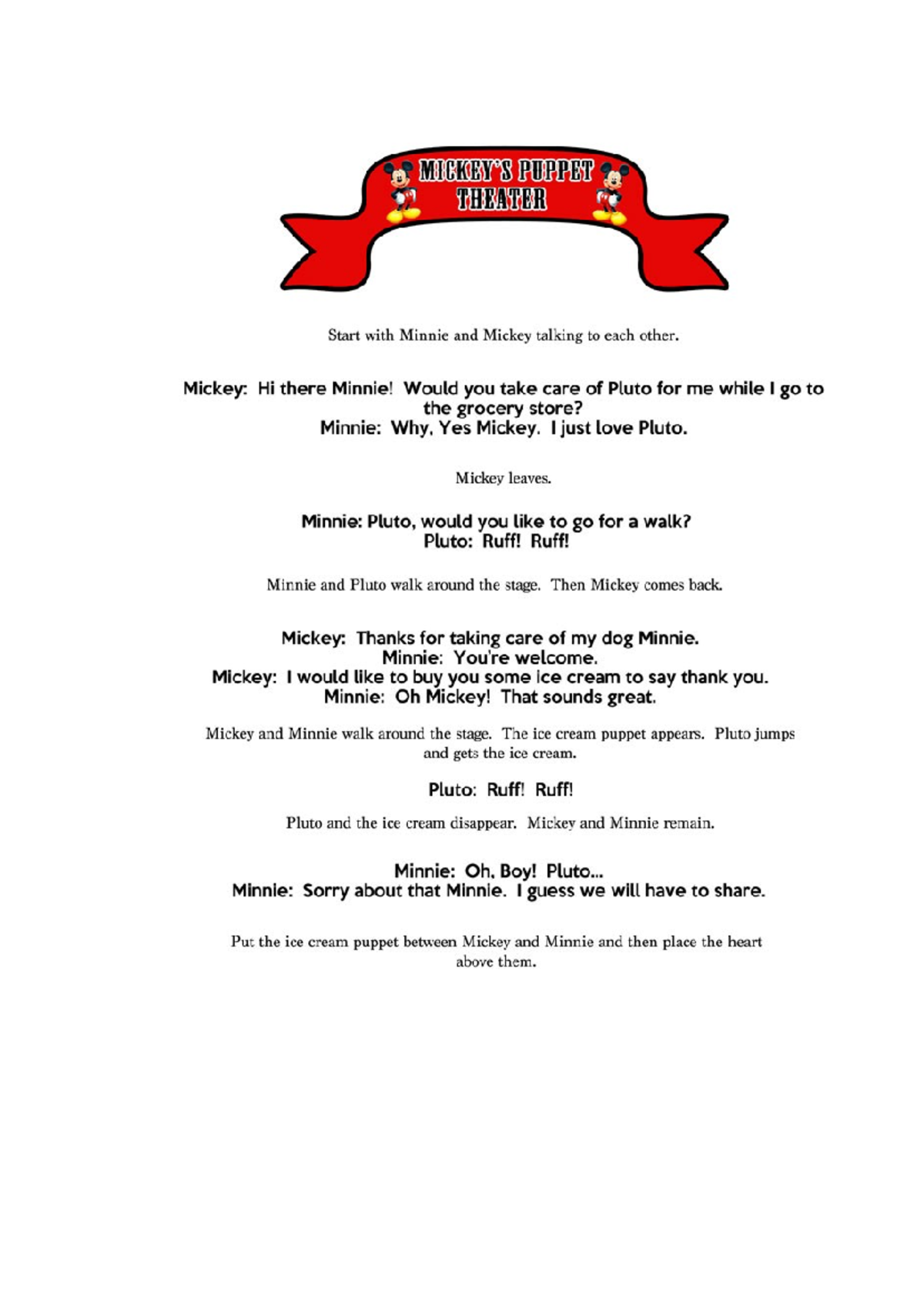 Shadow puppetry script - PUPPET THEATER Start with Minnie and Mickey ...