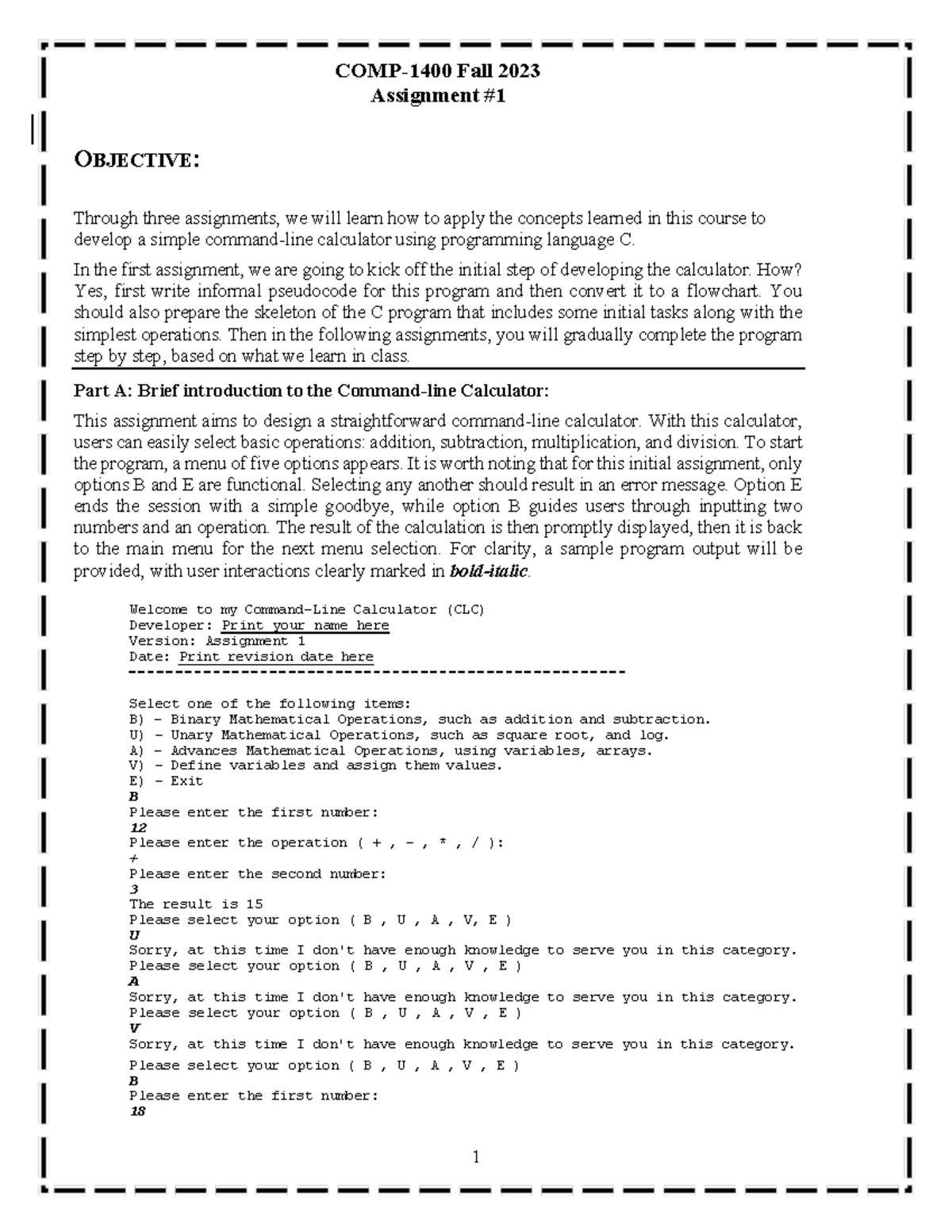 Assignment 1 F2023 1 Objective Comp 1400 Fall 2023 Assignment Through Three Assignments We