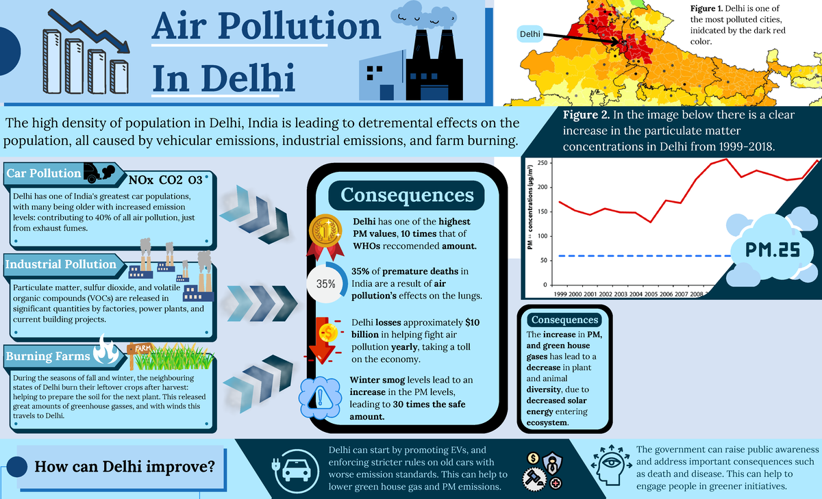 Infographic Assignment Final - Air Pollution In Delhi The high density ...