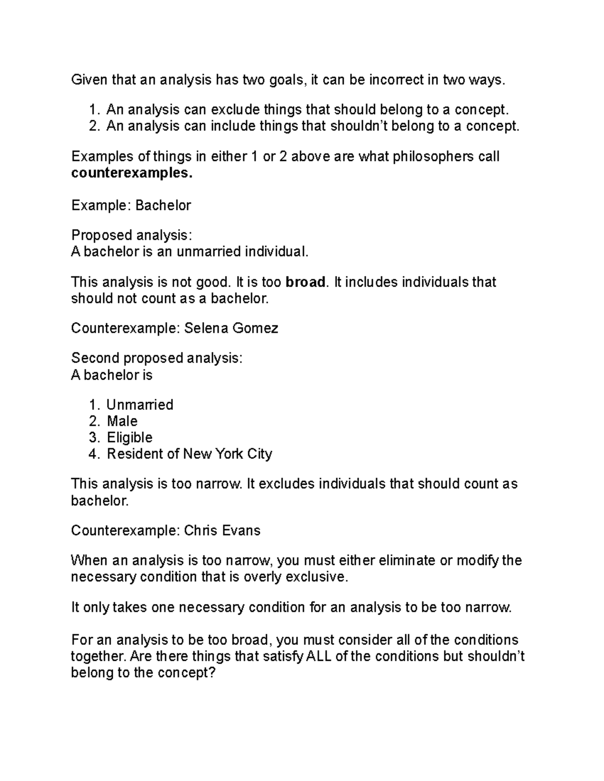 Philosophy Notes #2 Cont - Given that an analysis has two goals, it can ...