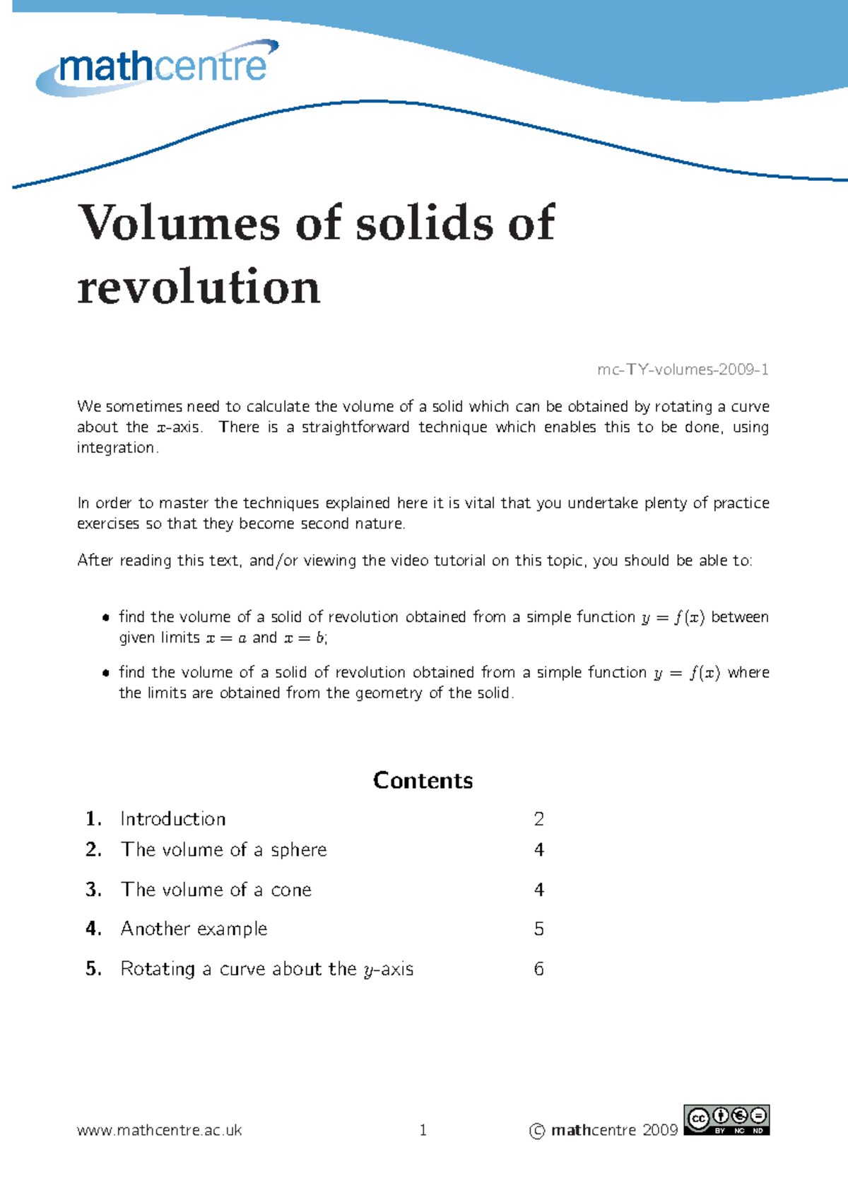 Notes - Volumes of Soilds of Revolution - Volumes of solids of ...