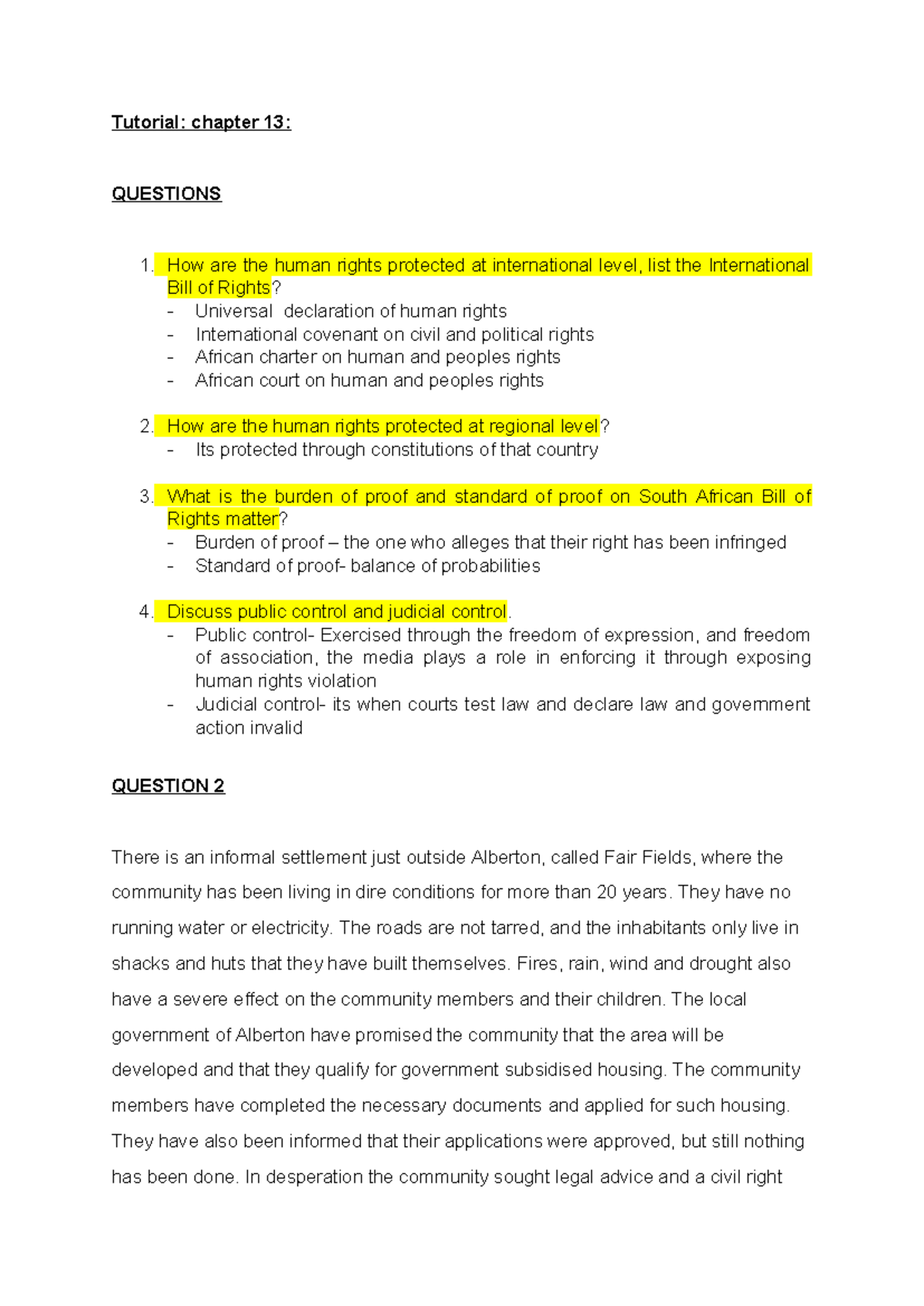 Tutorial Human Rights - practice questions for chapter 1 - Tutorial ...