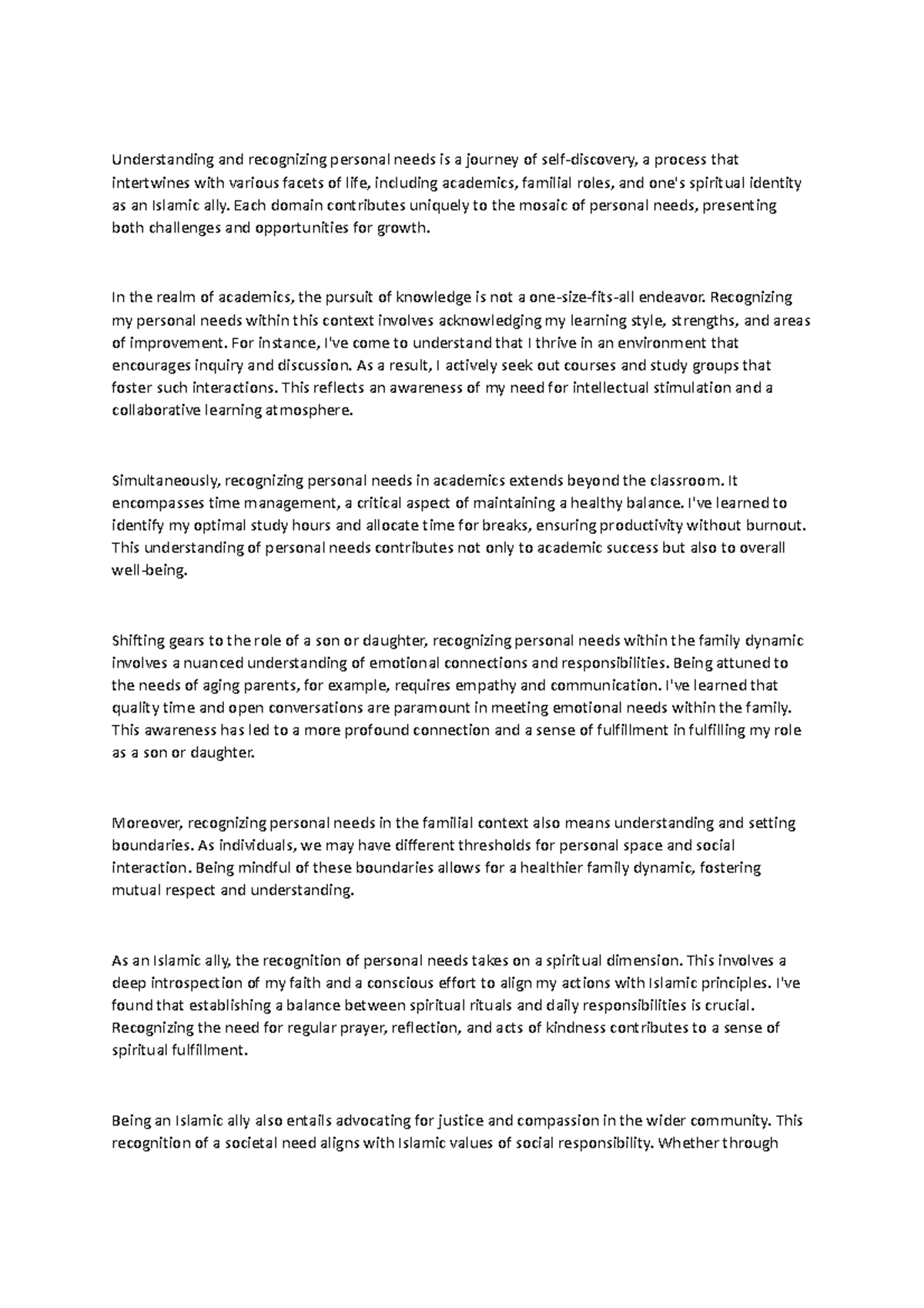 Values - none - Understanding and recognizing personal needs is a ...