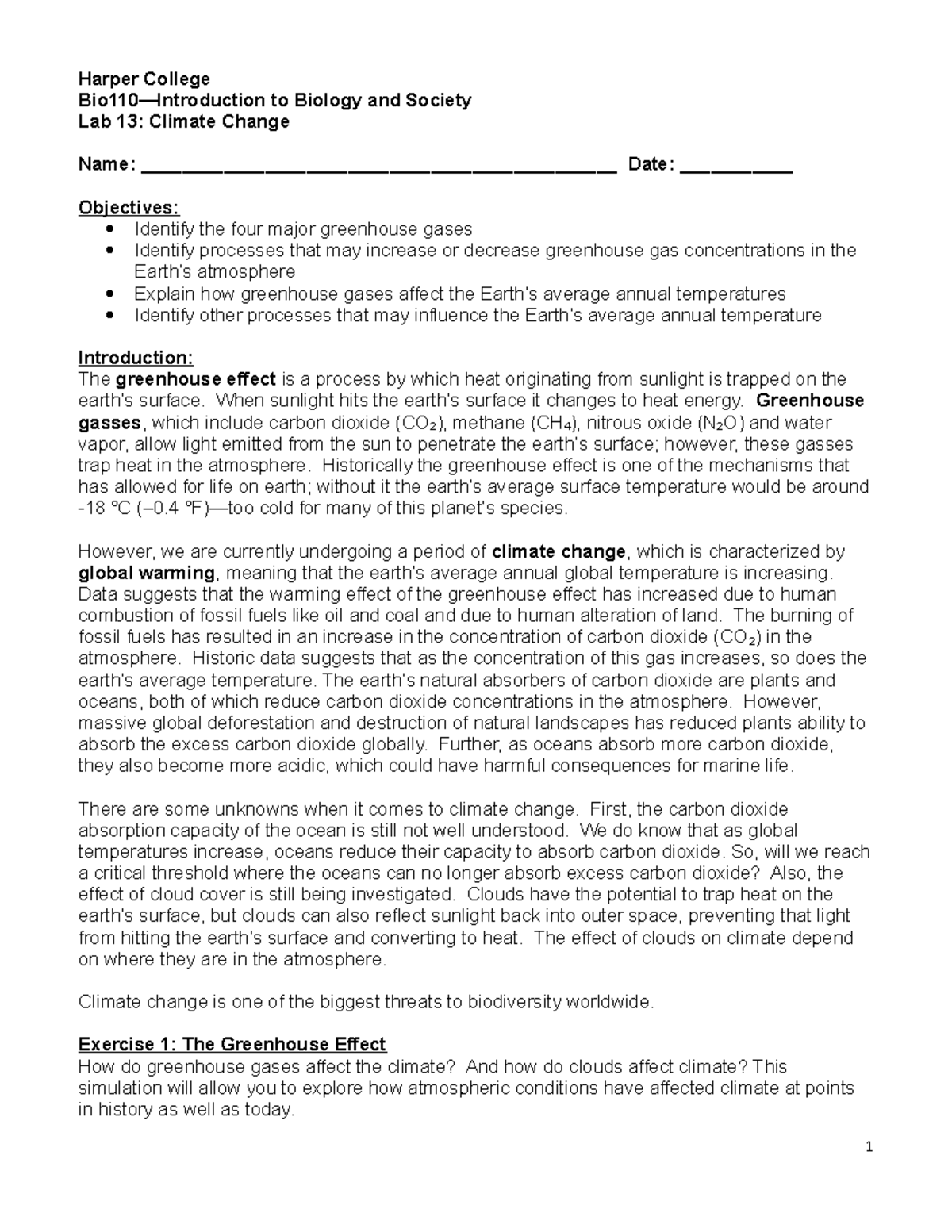 Lab 13 Climate Change online Fall2020 - Harper College to Biology and ...