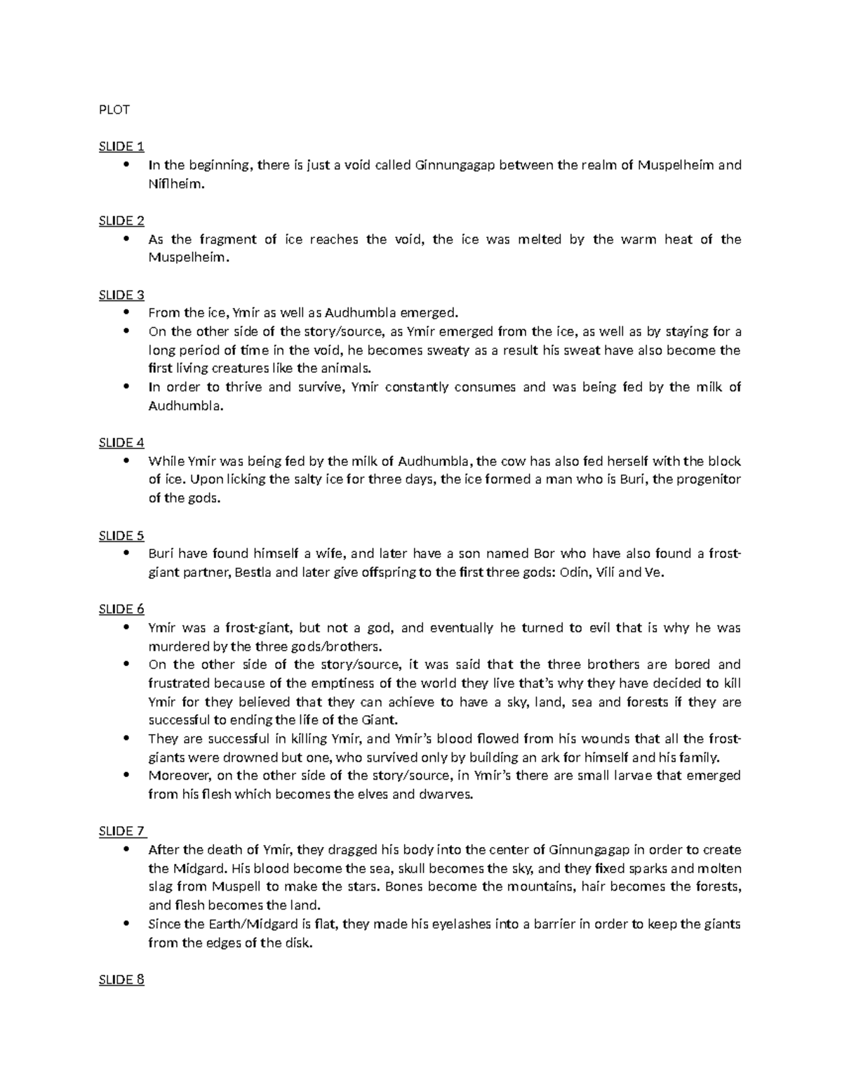 Mythology report guide - PLOT SLIDE 1 In the beginning, there is just a ...