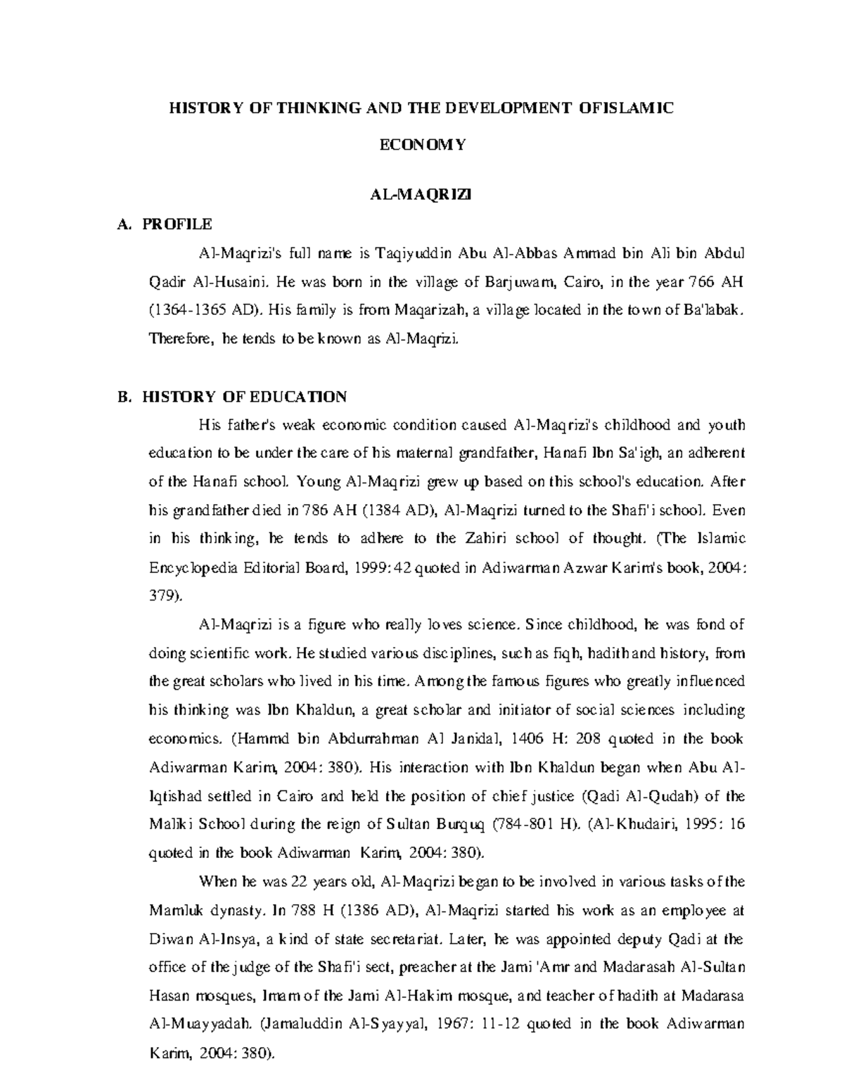 History OF Thinking AND THE Development OF Islamic Economy - Sharia ...