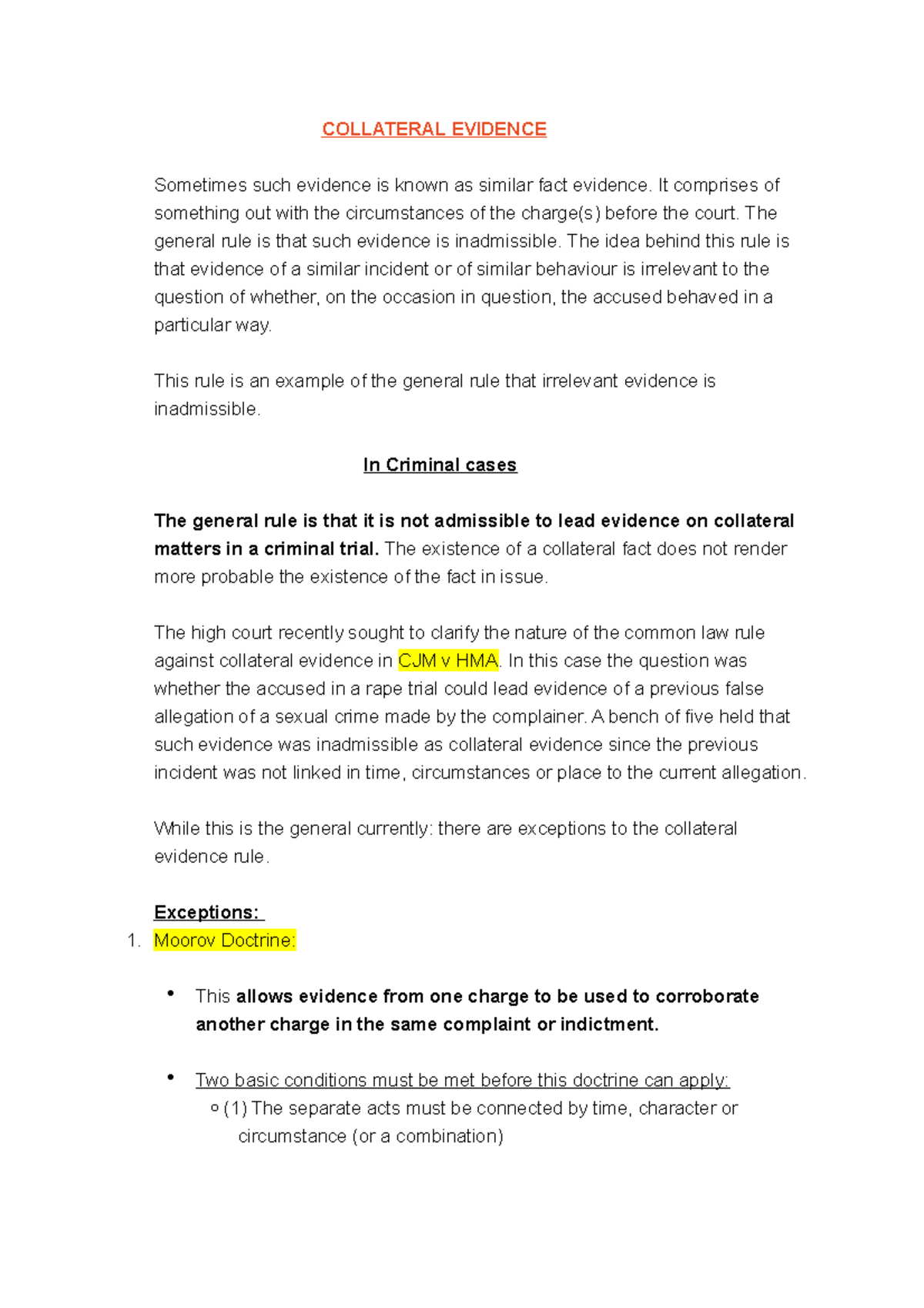 Collateral Evidence and Evidence IN Character - COLLATERAL EVIDENCE ...