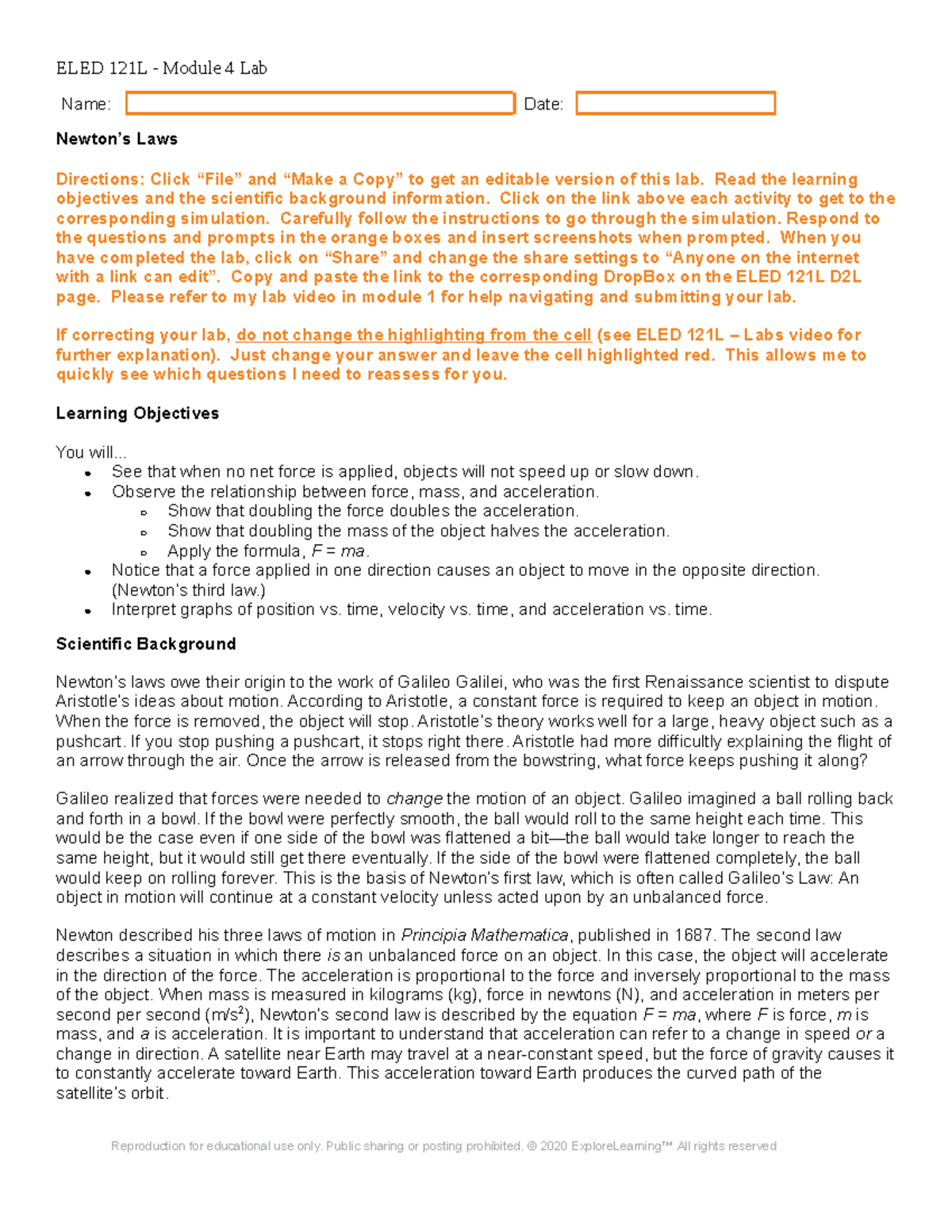 ELED 121L - Module 4 Lab - Lab - ELED 121L - Module 4 Lab Name: Date ...