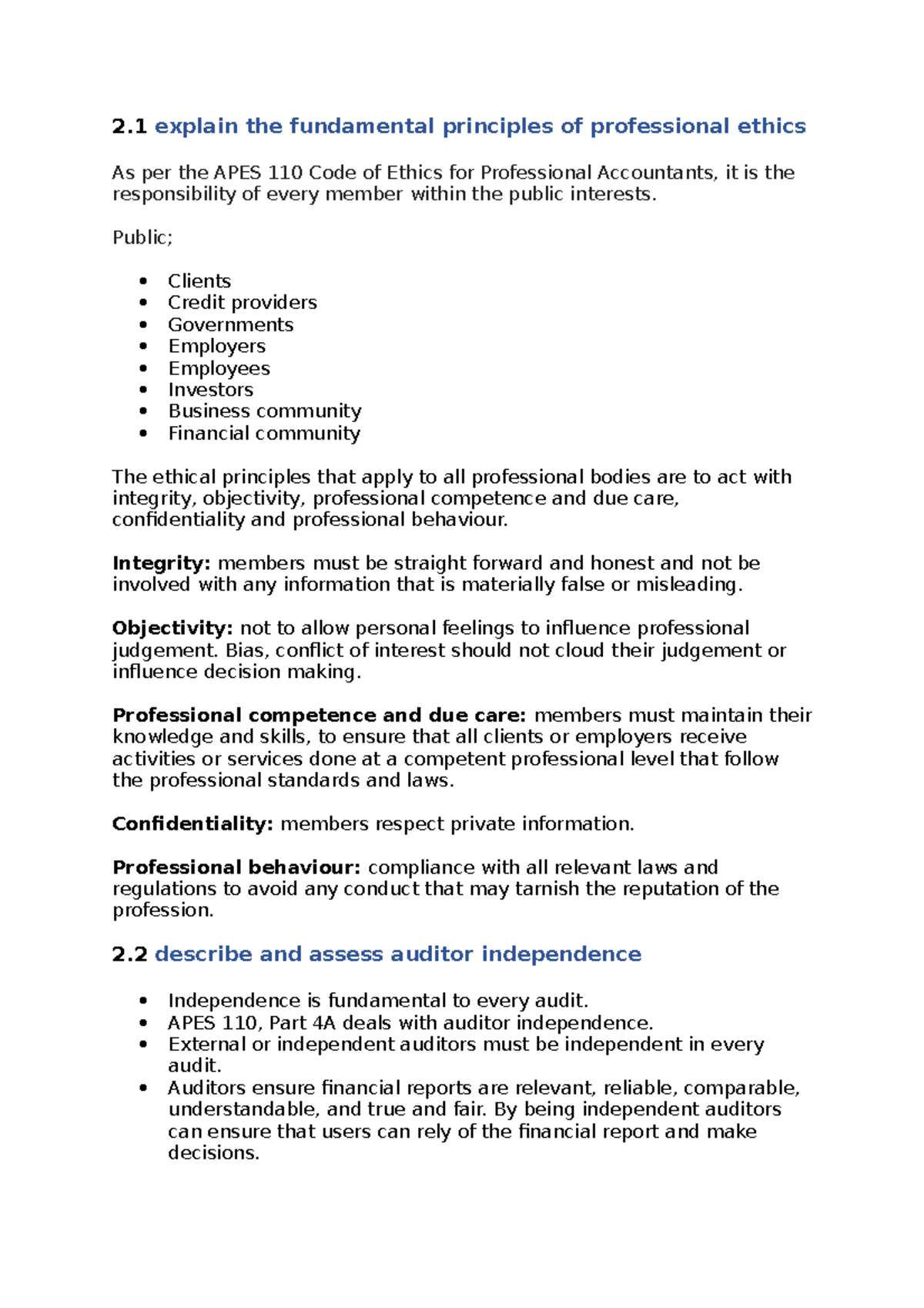 Auditing and assurance services Week 2 - 2 explain the fundamental ...