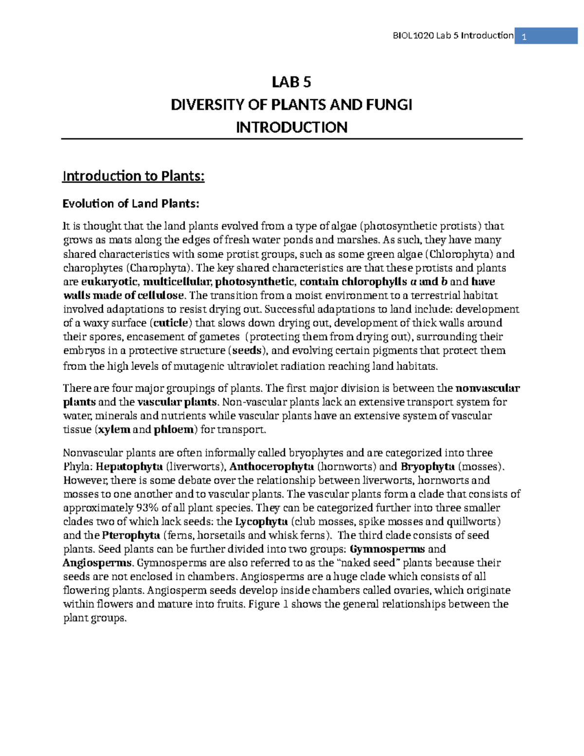 Lab 5-Introduction W2024 - LAB 5 DIVERSITY OF PLANTS AND FUNGI ...