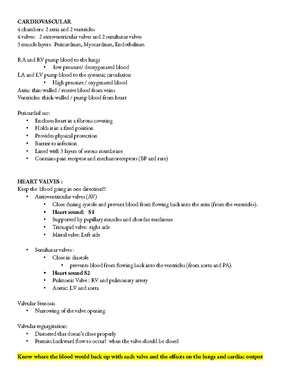 Cardio study guide - Patho Final Exam - CARDIOVASCULAR 4 chambers: 2 ...