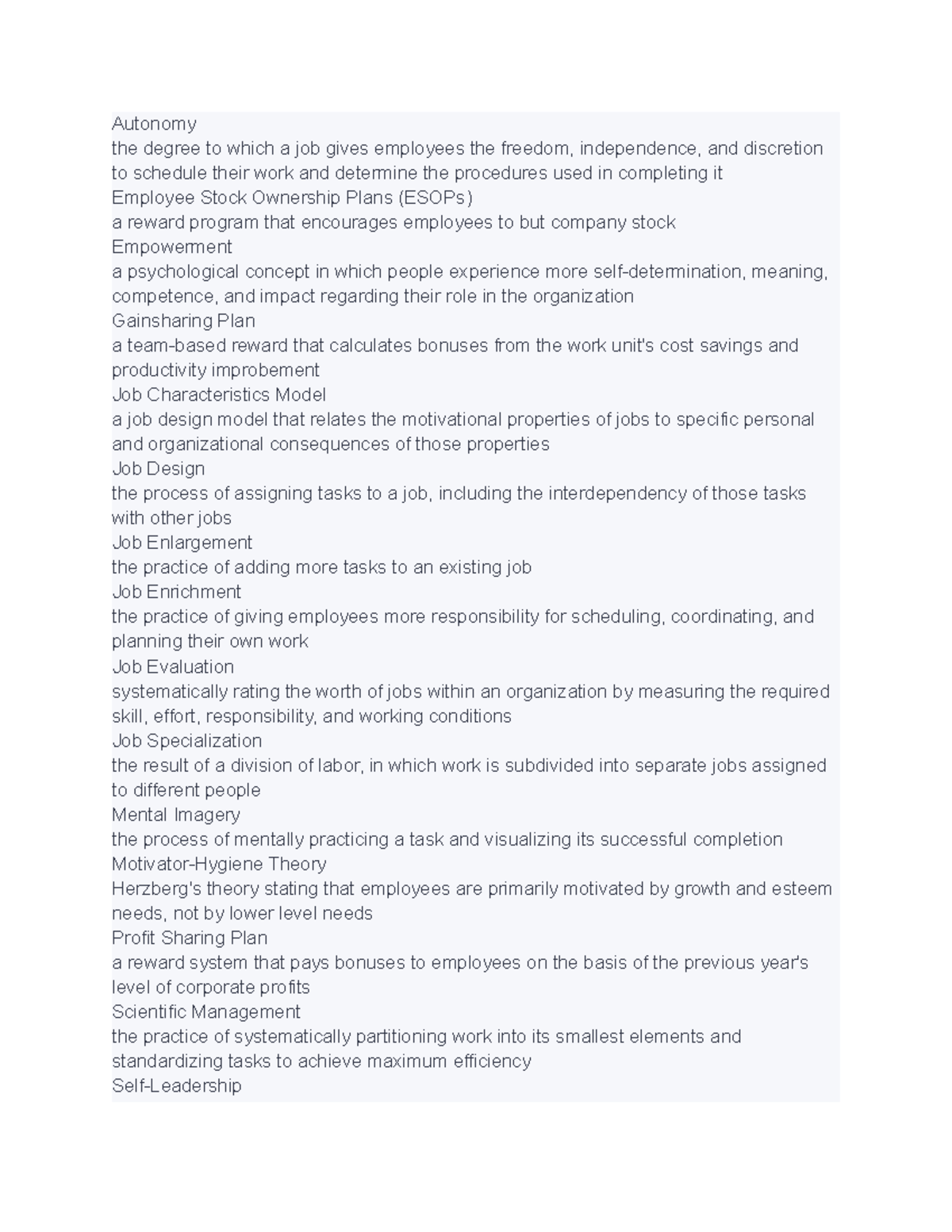 BUSI 240 notes professor knowles - Autonomy the degree to which a job ...