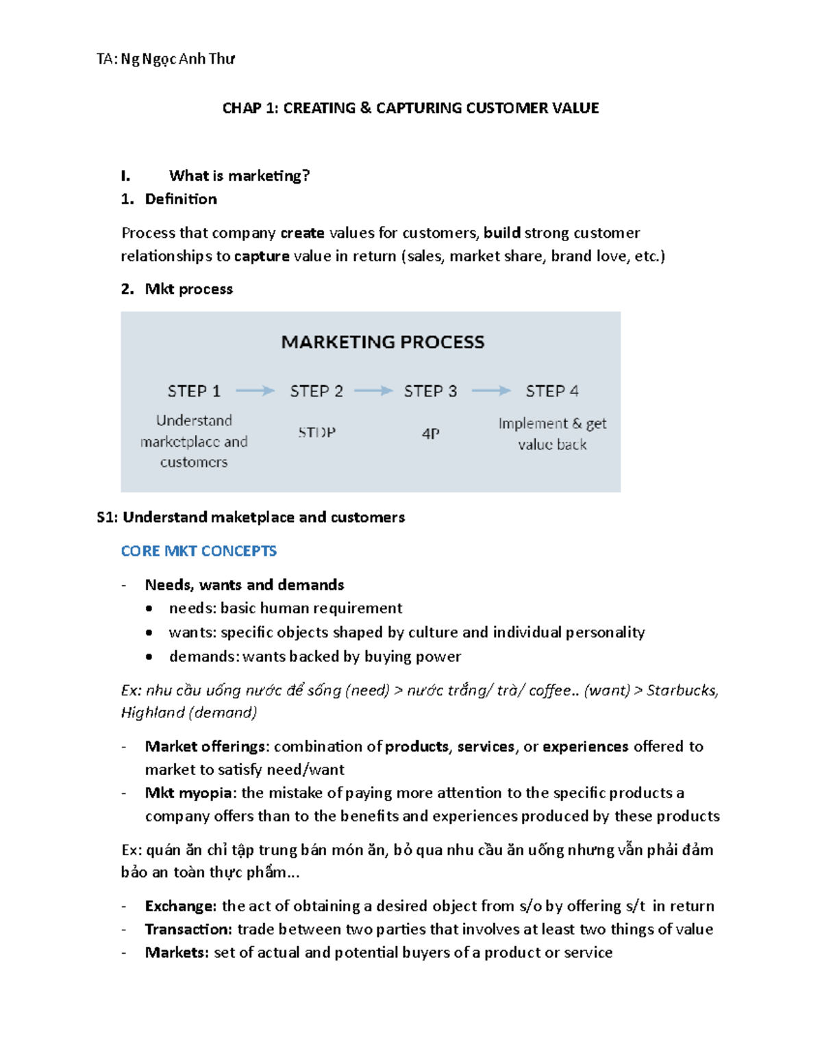 Chap 1 - Creating & capturing customer value - TA: Ng Ngọc Anh Thư CHAP 1: CREATING & CAPTURING ...