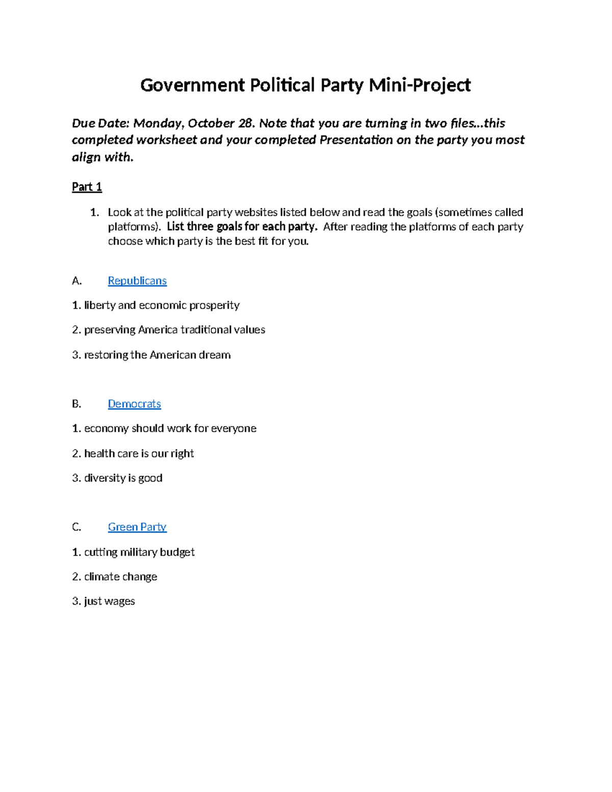 Copy of political party activities - Government Political Party Mini ...