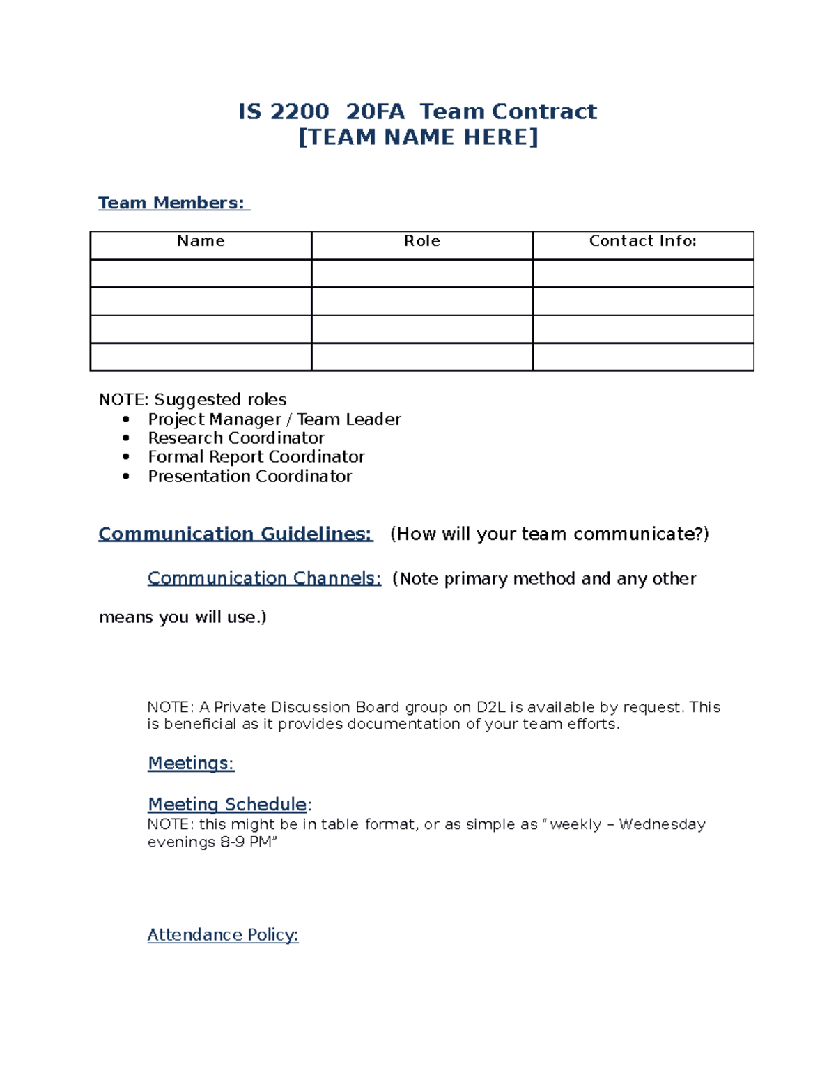 2200Group Contract 20FA - IS 2200 20FA Team Contract [TEAM NAME HERE ...