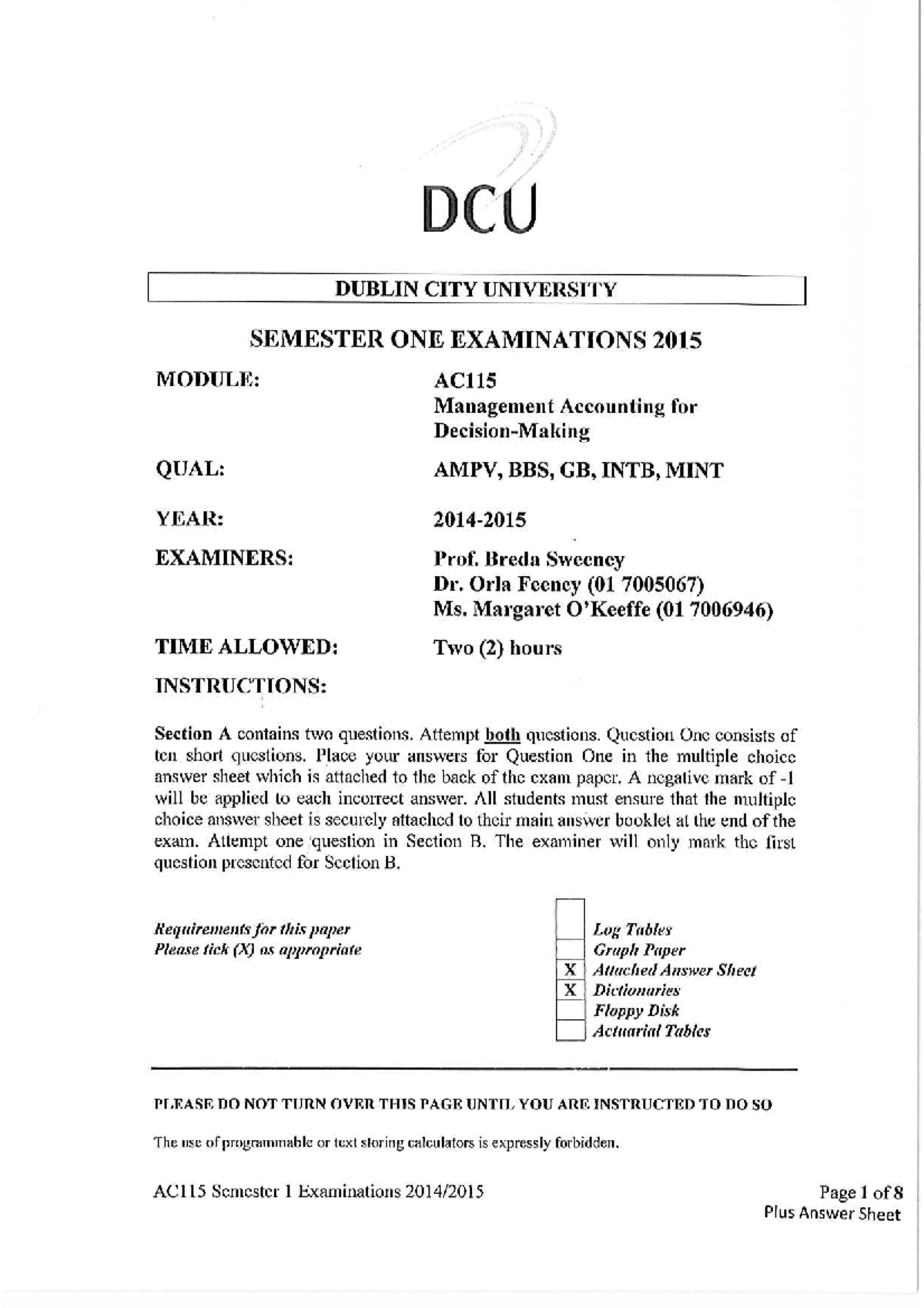 AC115 2014-2015 Exam Paper - DCU |_ DUBLIN CITY UNIVERSITY J SEMESTER ...