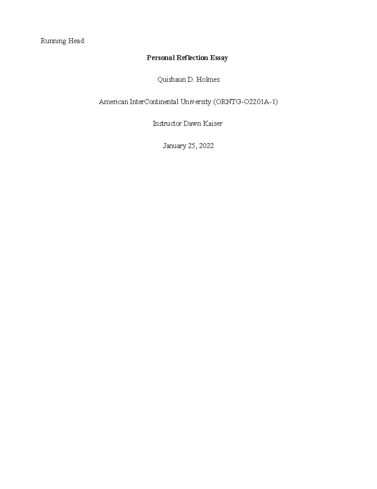 Personal Reflective Essay for Graduate Orientation Course - Personal ...