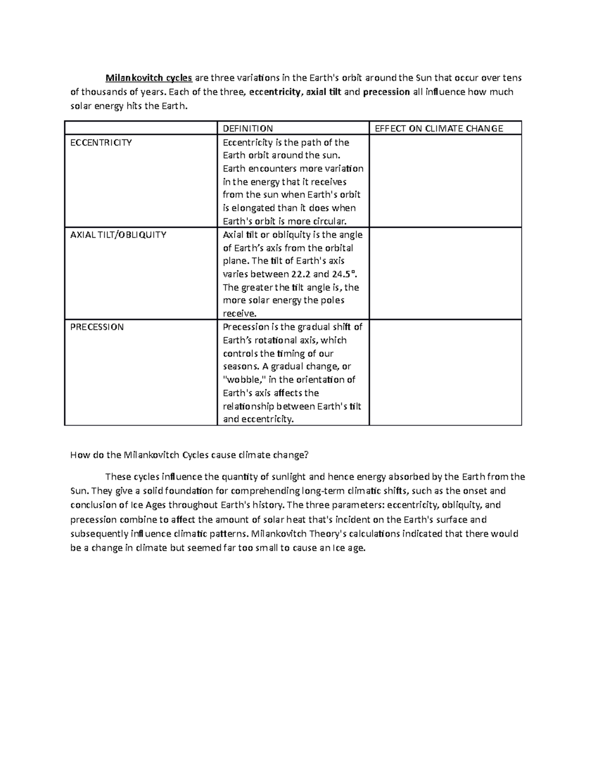 Science EX2 - hehe - Milankovitch cycles are three variations in the ...