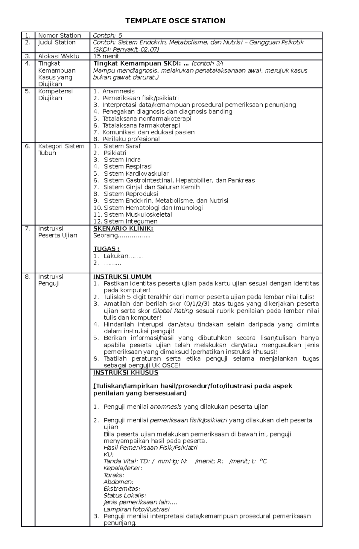 Template- Ukosce-Kosong - TEMPLATE OSCE STATION Nomor Station Contoh: 5 ...