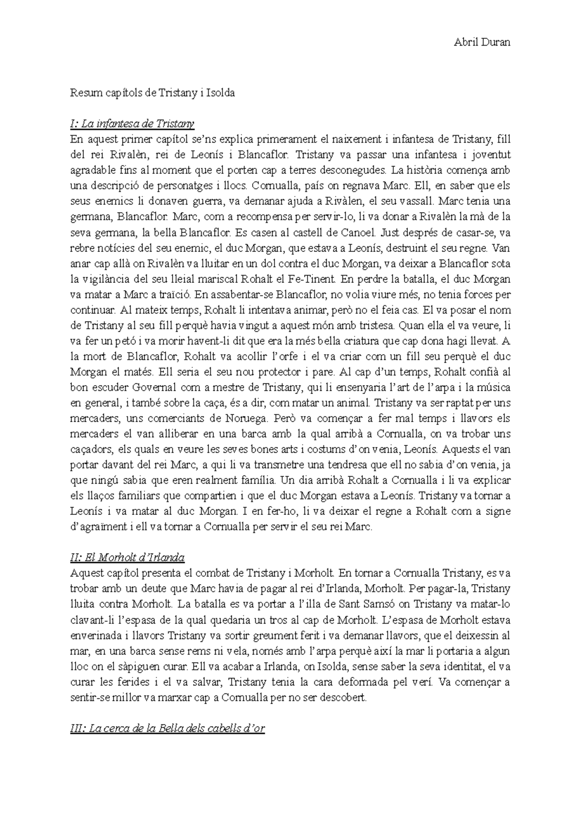 Abril Duran Alvarez - Resums de Tristany i Isolda - Resum capítols de ...