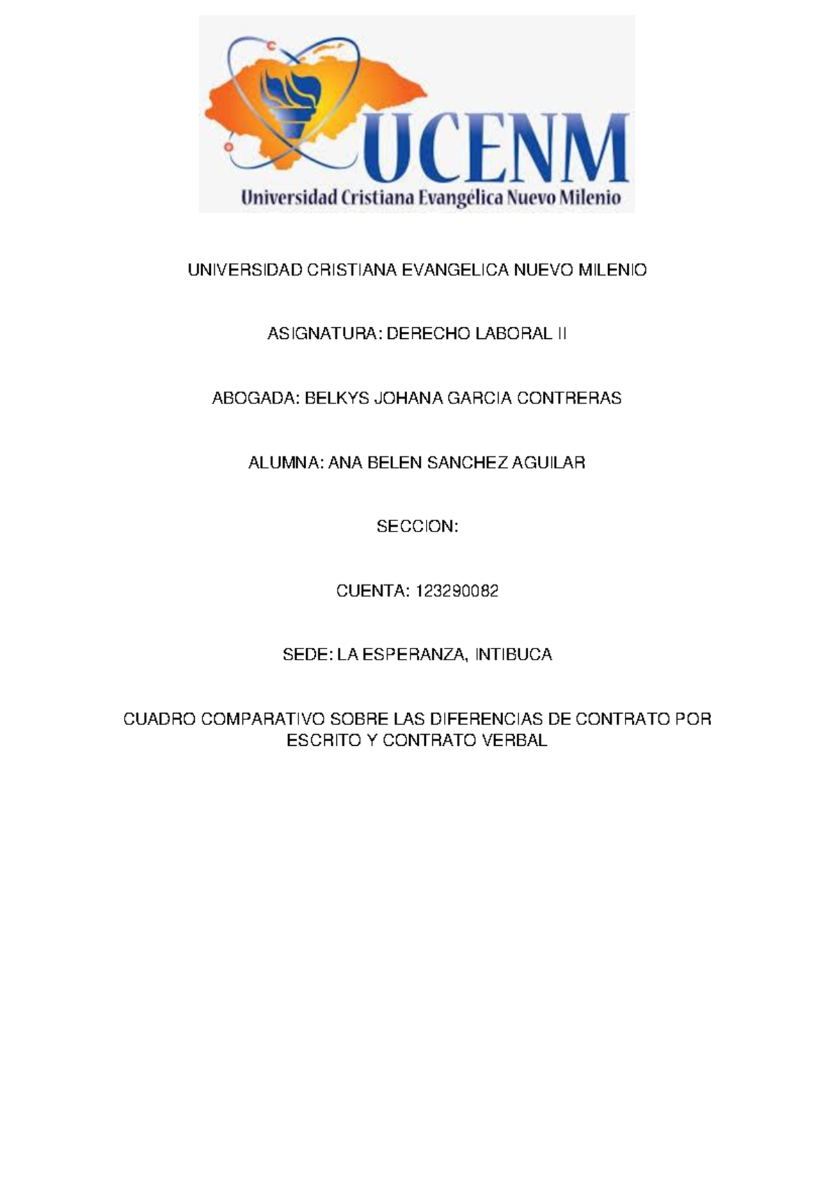 Cuadro comparativo sobre las diferencias de contrato por escrito y ...