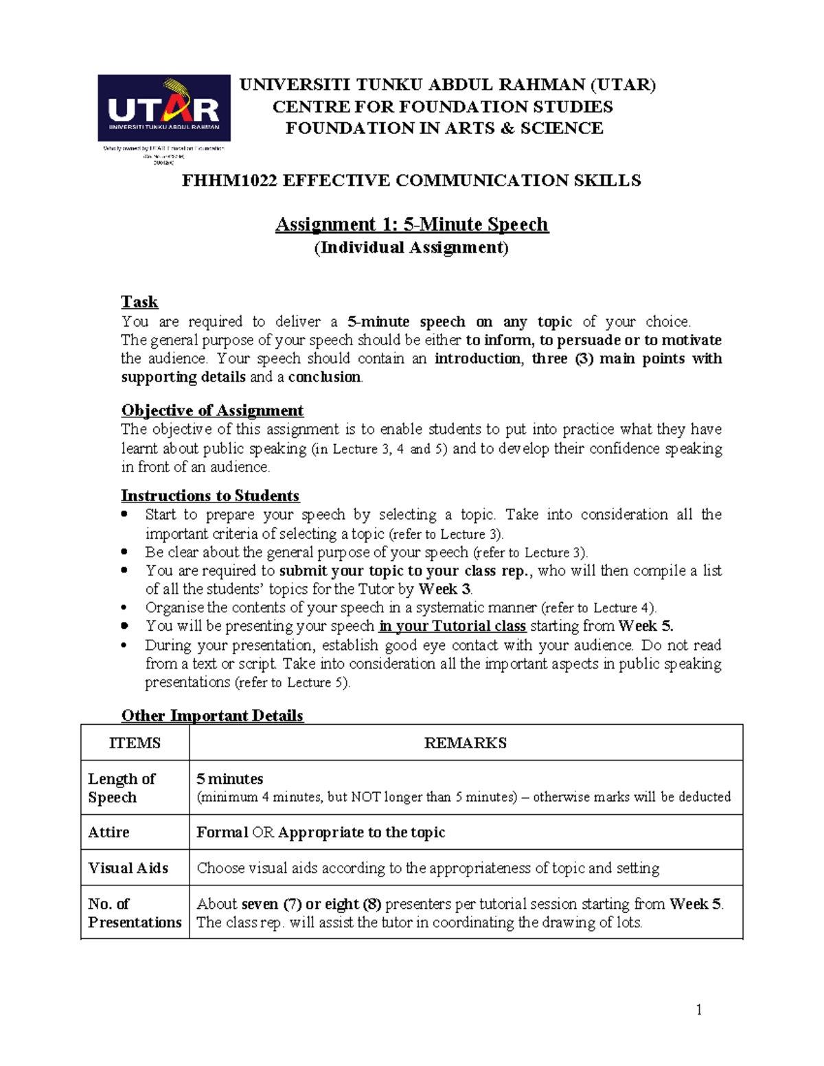 Assignment 1 Question 202410 - UNIVERSITI TUNKU ABDUL RAHMAN (UTAR ...