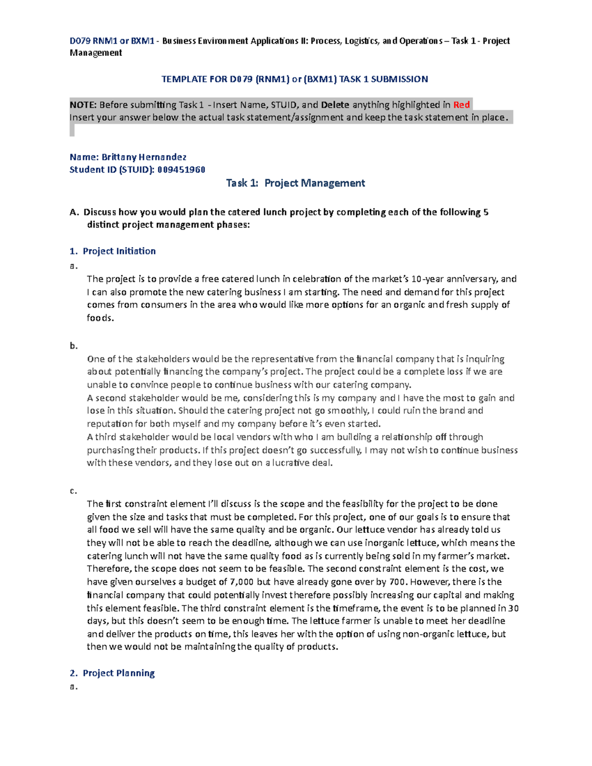 D079 Task 1 Submission 2 - D079 RNM1 or BXM1 - Business Environment ...