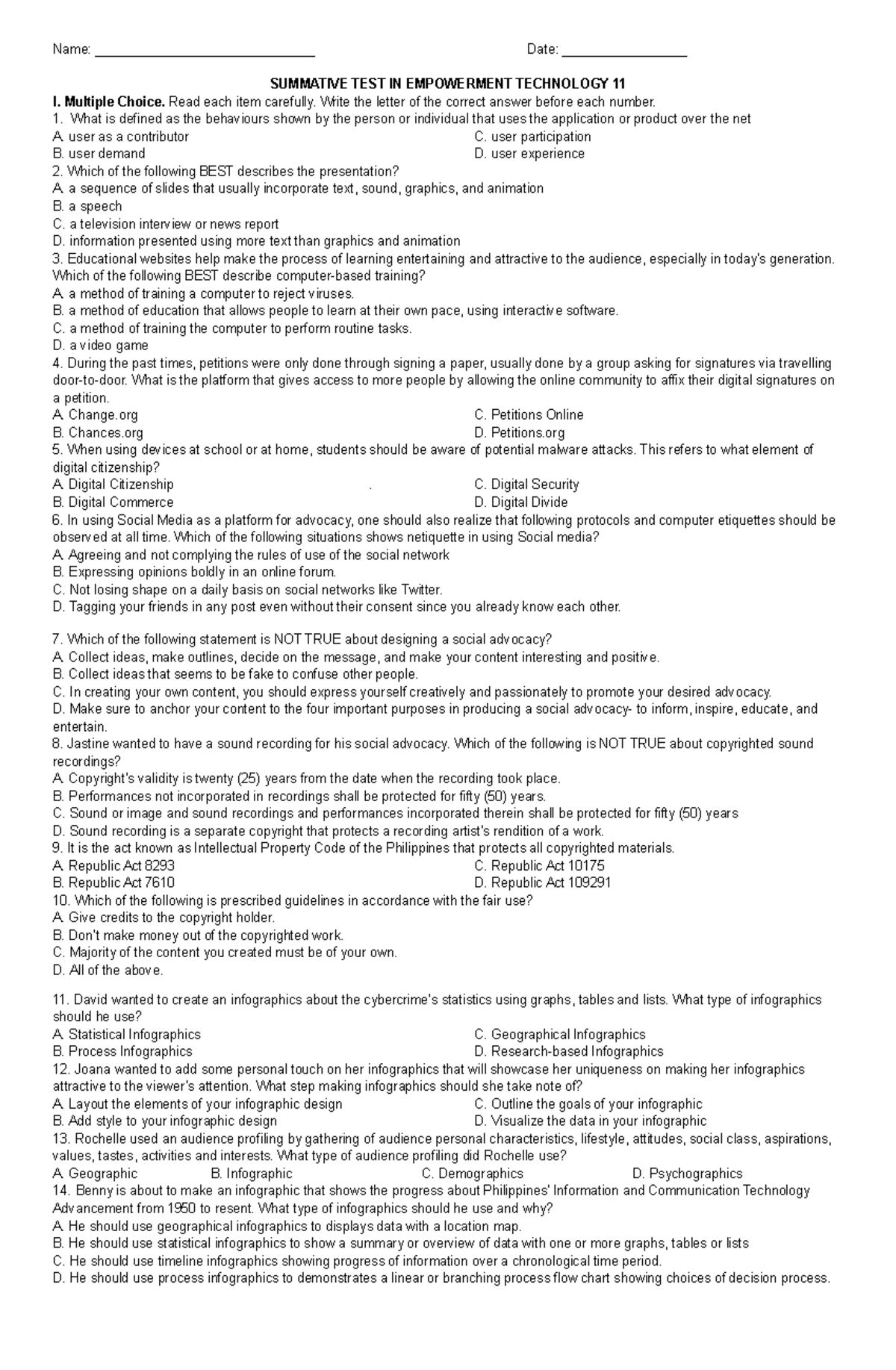 Emtech Q2 Summative TEST - Name: ______________________________ Date ...