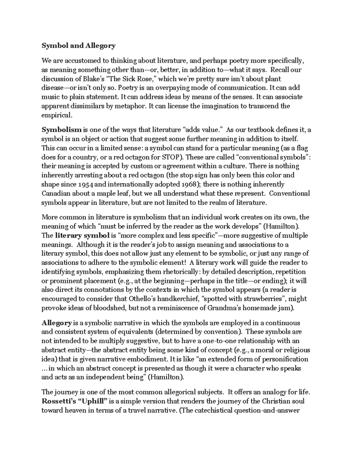 ENGL 100 Week 3 Lecture Notes - Symbol and Allegory We are accustomed ...