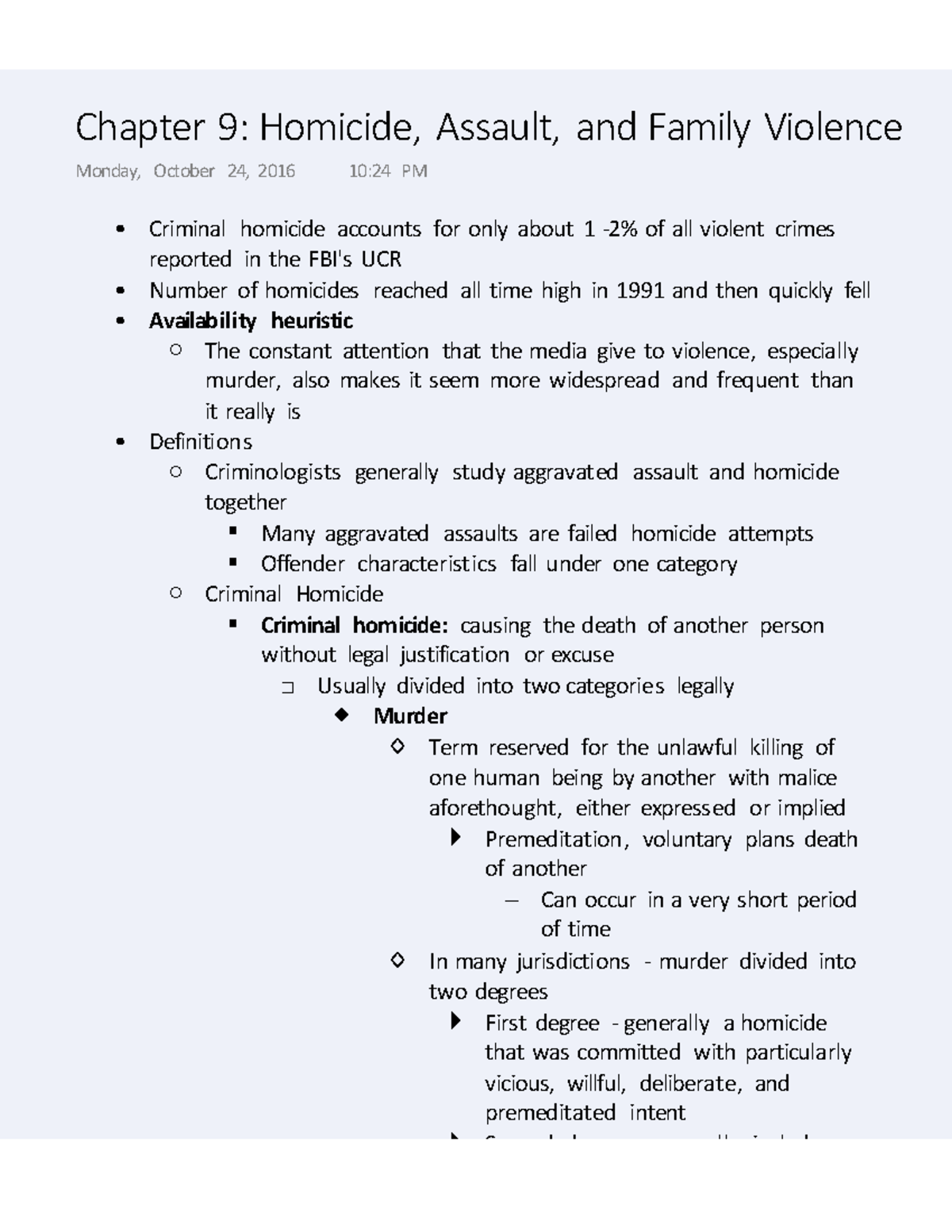 Chapter 9 Homicide, Assault, and Family Violence - Criminal homicide ...