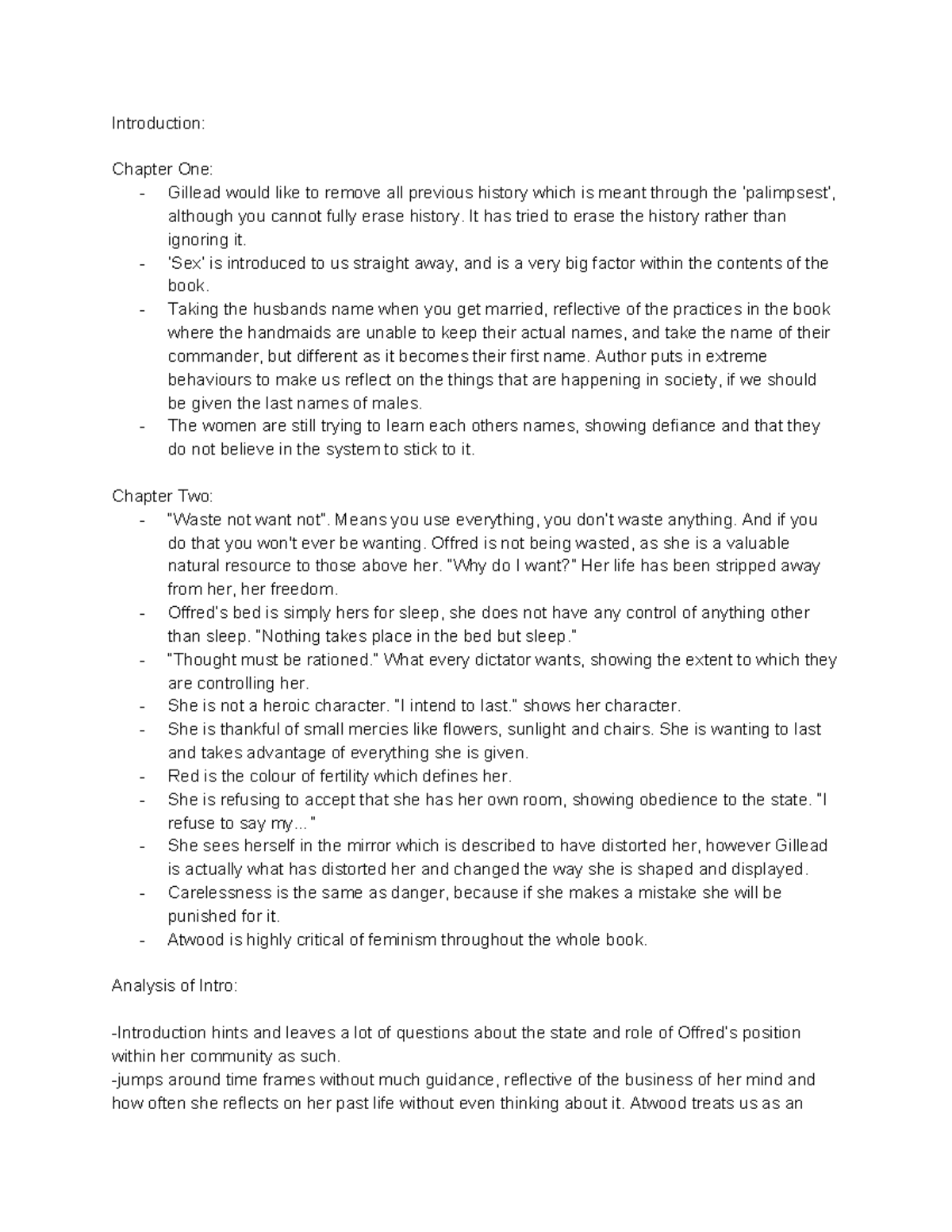 Handmaid's Tale Notes - Introduction: Chapter One: - Gillead would like ...