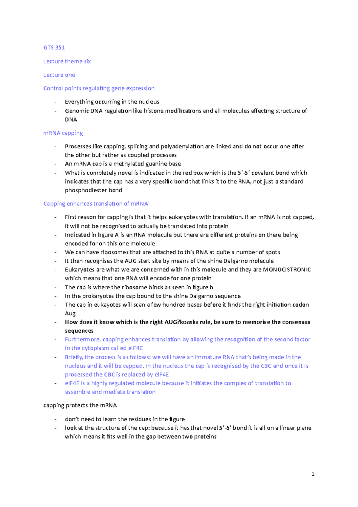 GTS 351 theme six - GTS 351 Lecture theme six Lecture one Control points regulating gene ...