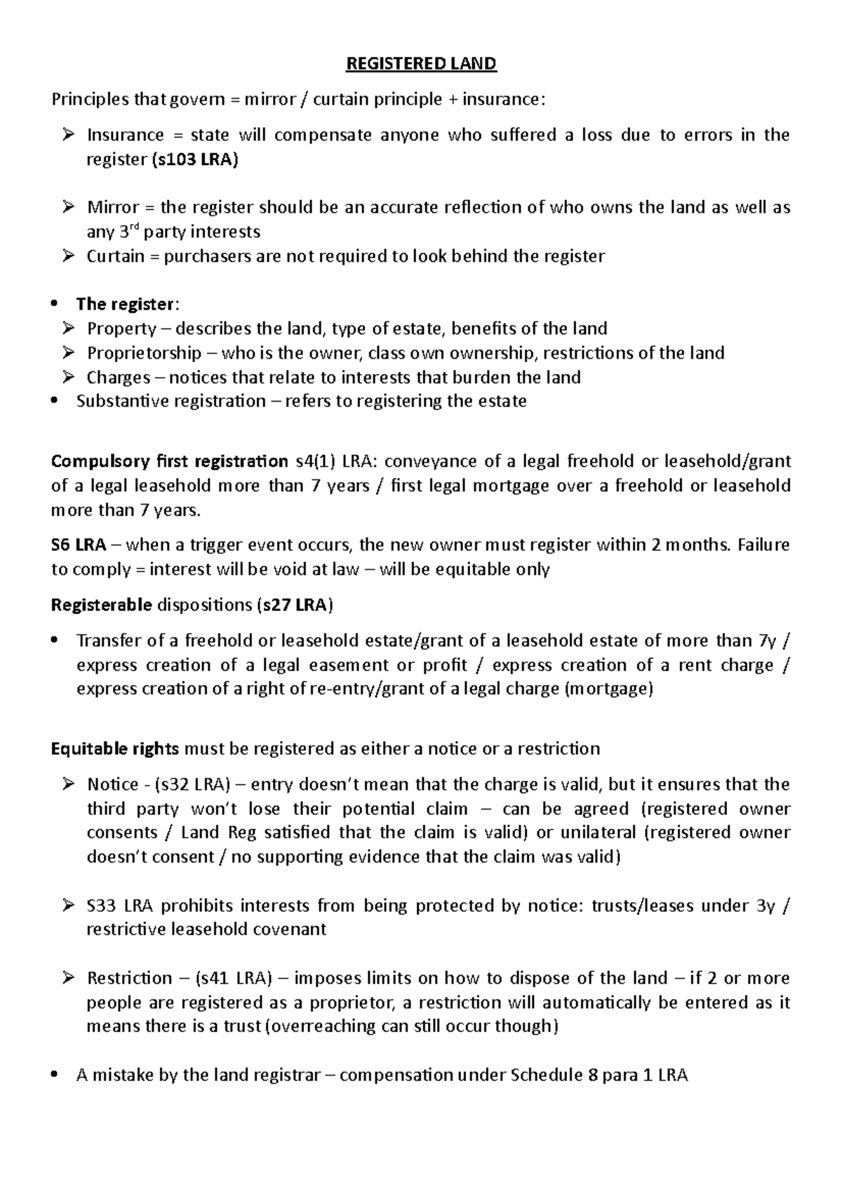 Registered Land - Land Law - REGISTERED LAND Principles that govern ...