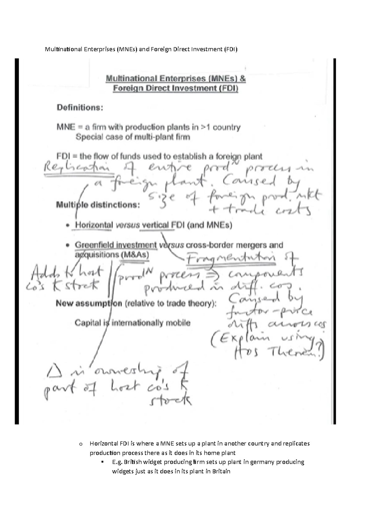 Lecture 11 - Multinational Enterprises (MNEs) and Foreign Direct ...