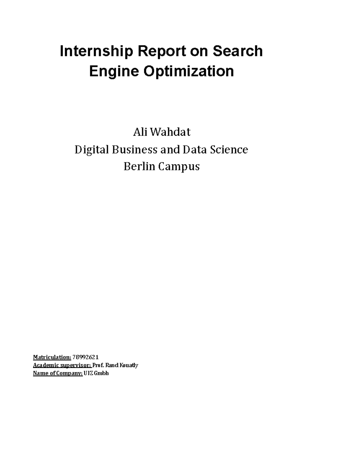 Internship Report on Search Engine Optimization - Internship Report on Search Engine ...